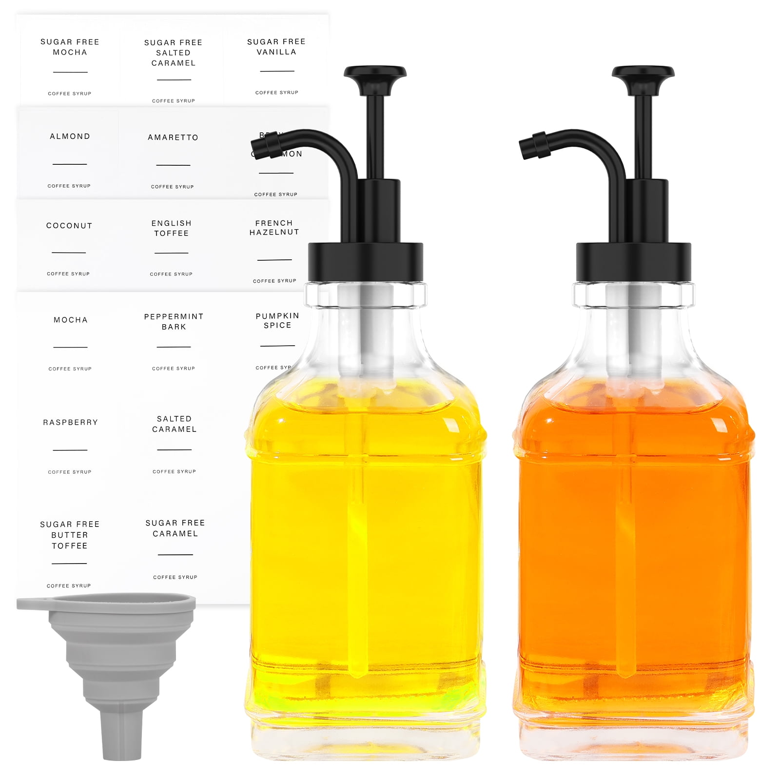 Coffee Syrup Dispenser Set with Silicone Funnel 500ml Glass Syrup ...