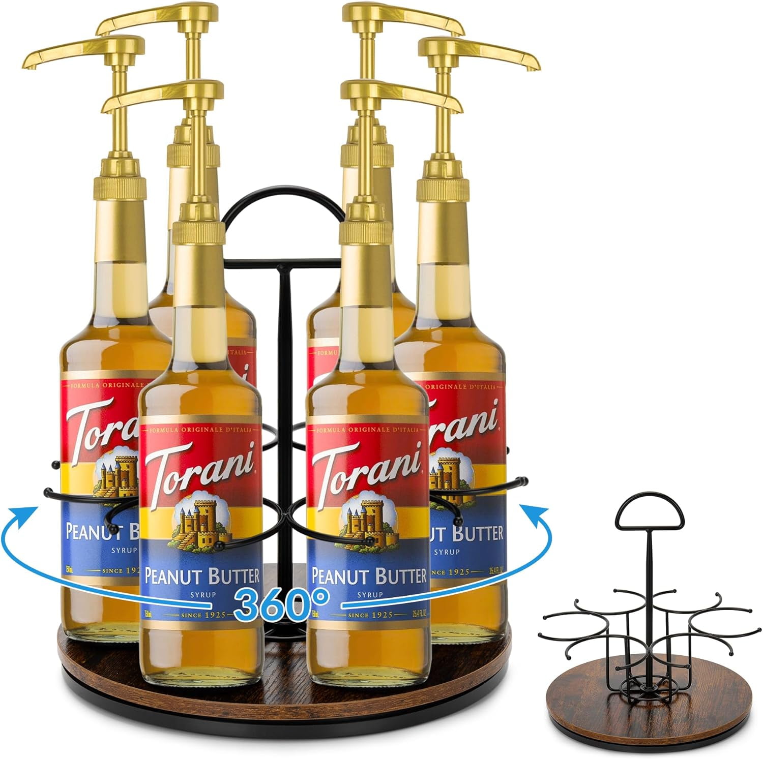 Coffee Syrup Organizer with Rotation, Holds 6 Bottles, Wooden Rack for ...