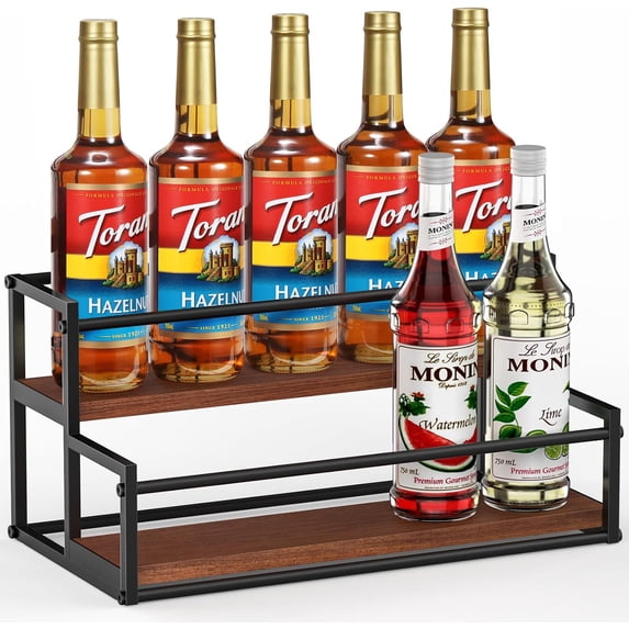 Coffee Syrup Rack Organizer 2-Tier 10 Syrup Bottles Holder Stand Metal ...