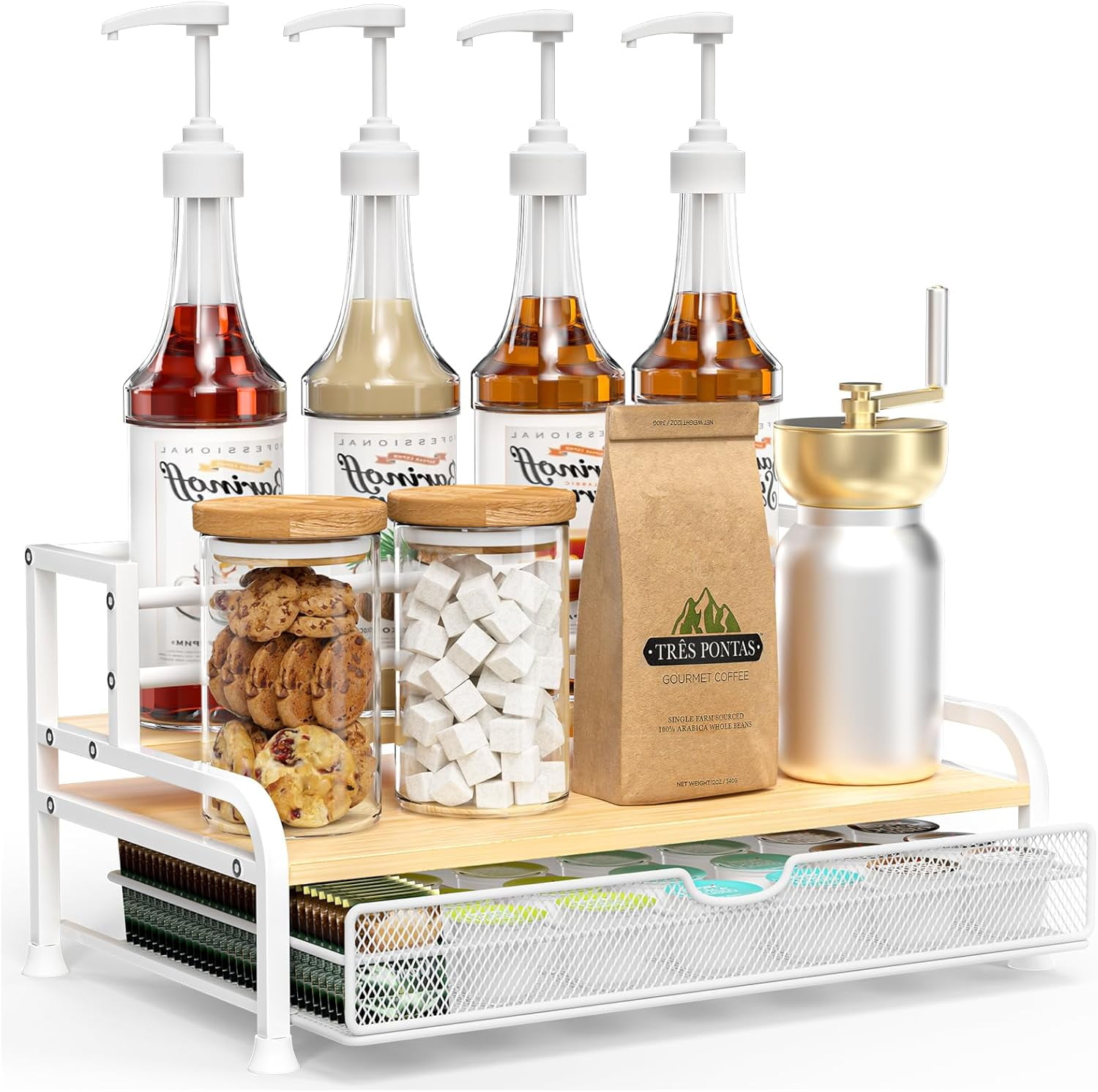 Coffee Syrup Rack Organizer, 3-Tier 8 Bottles Syrup Rack with 35 K Cup ...
