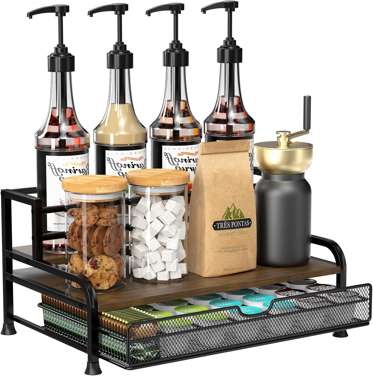 Coffee Syrup Rack Organizer, 3-Tier 8 Bottles Syrup Rack with 35 K Cup ...