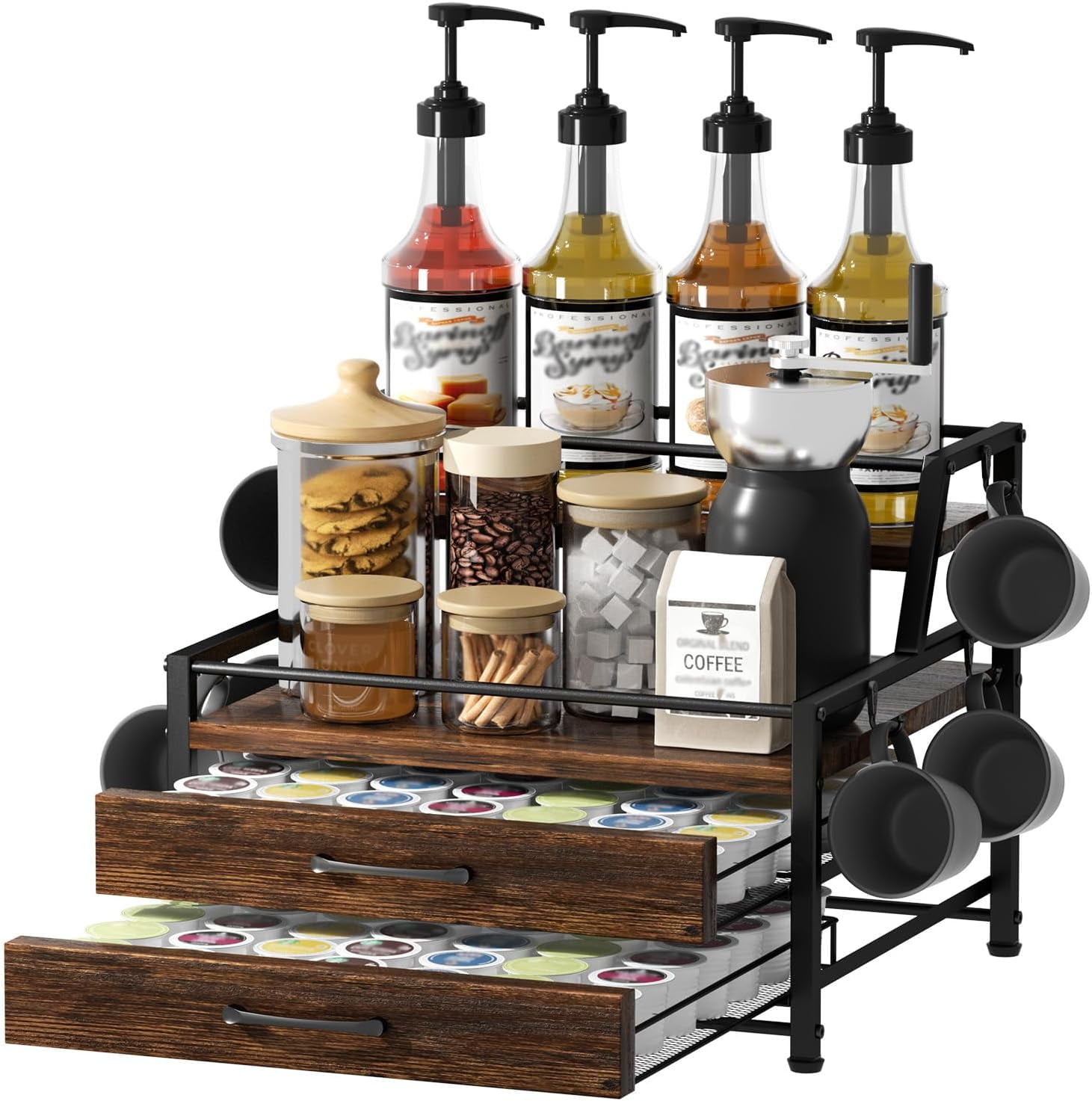 Coffee Syrup Rack Organizer - 4-Tier 8 Syrup Wine Bottles Stand with 82 ...