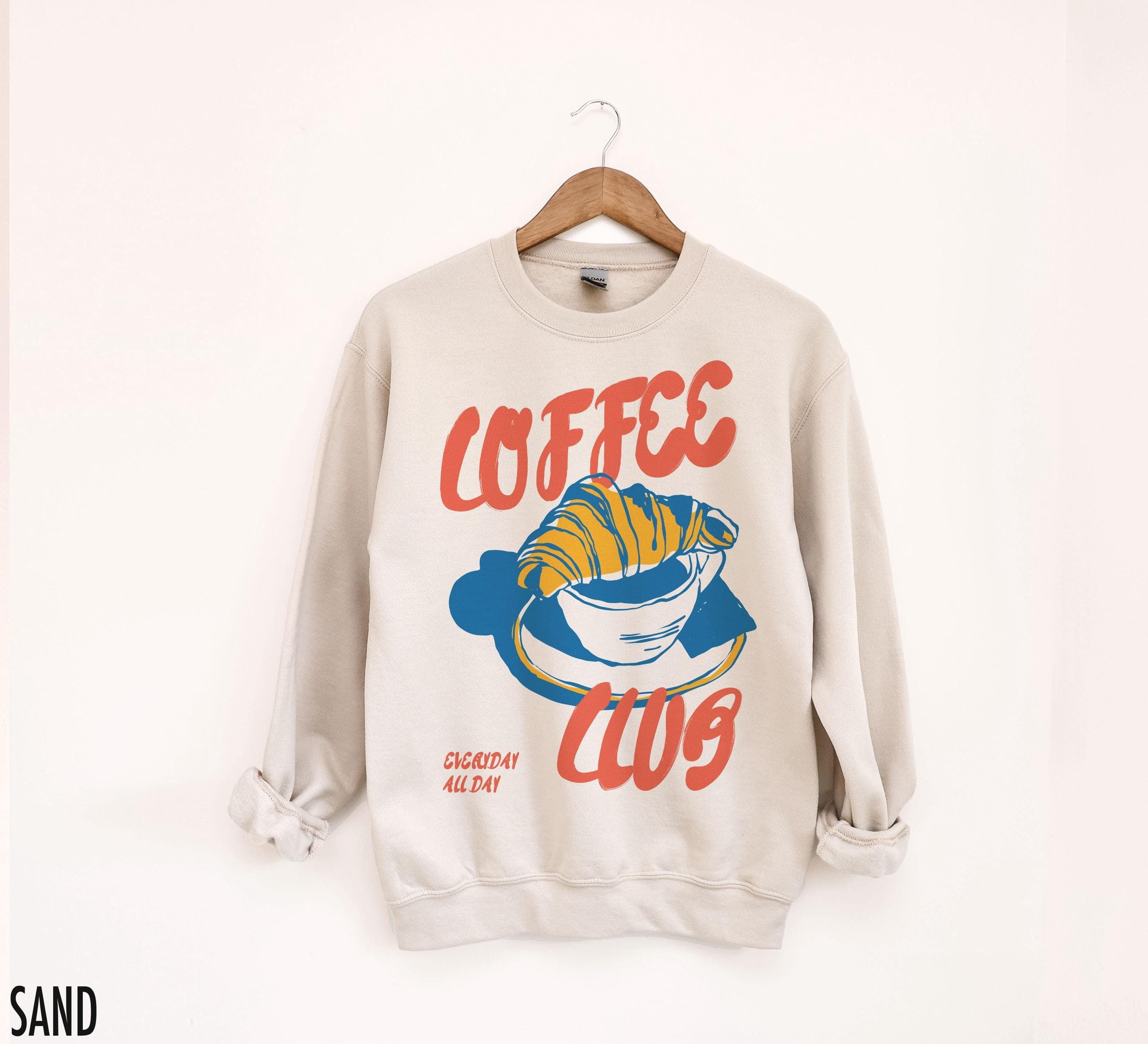 Coffee T-Shirt, Coffee Club T-Shirt, Coffee Lover, Coffee Crewneck, Retro Coffee, Croissan ...