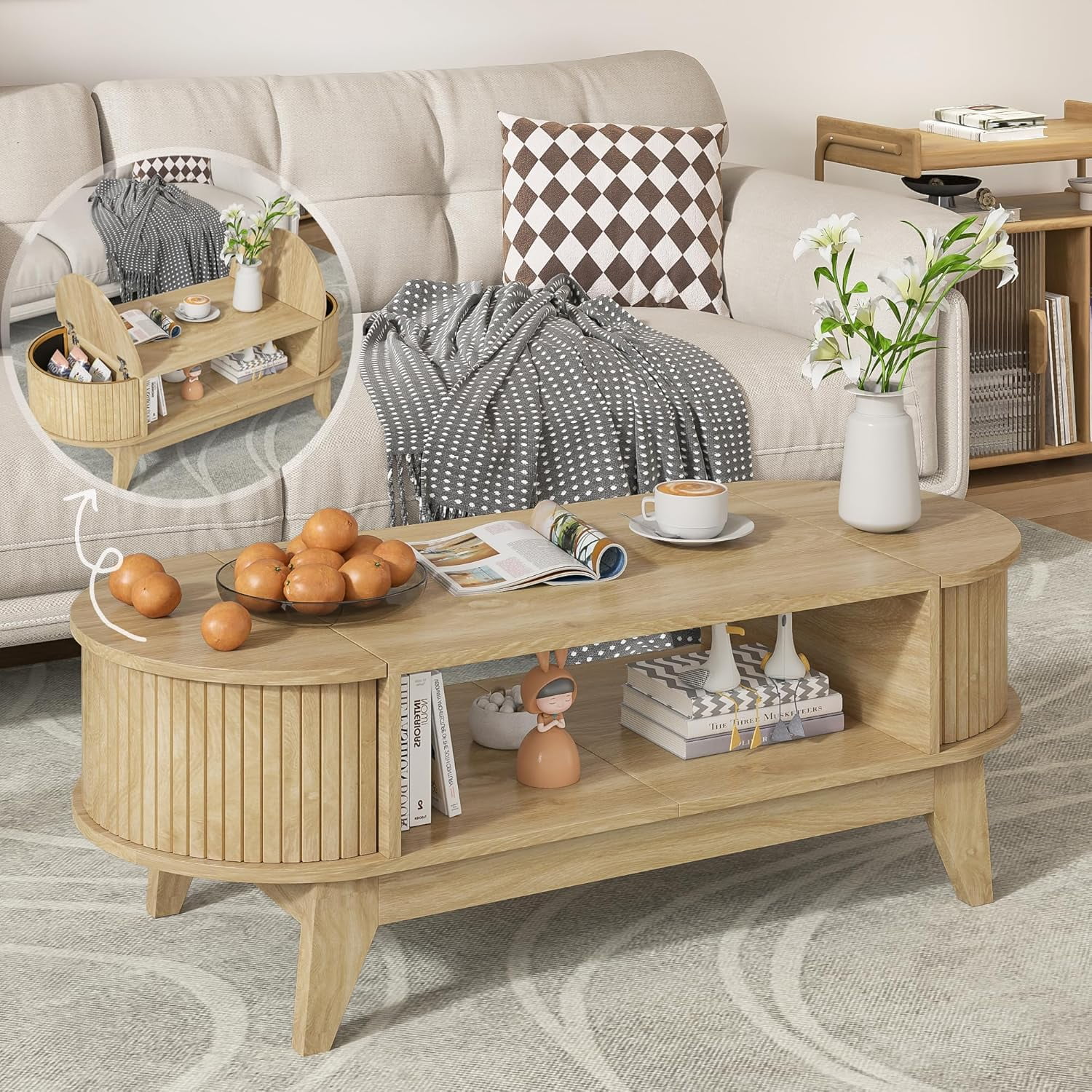 Coffee Table with 2 Hidden Storage,Mid Century Modern Coffee Table with ...