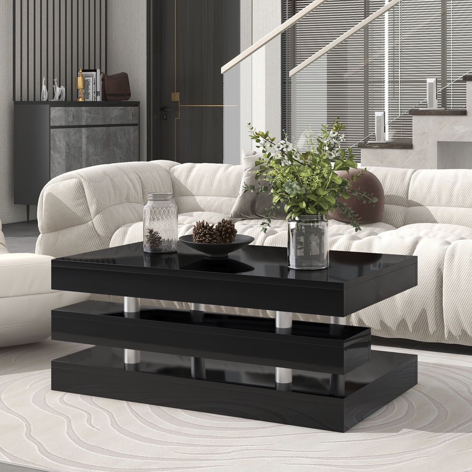Coffee Table, 2-Tier Rectangular Coffee Table with Storage Shelf ...