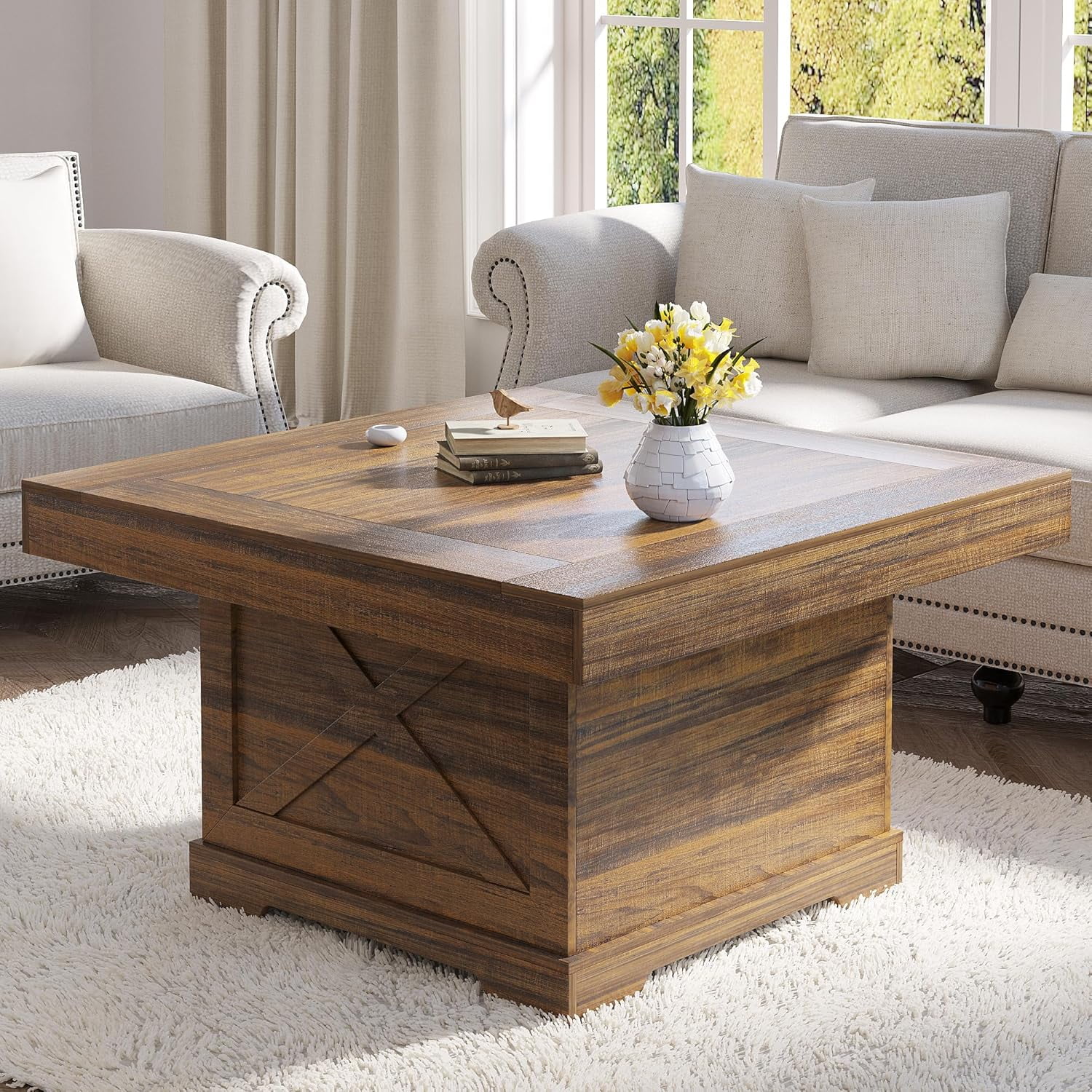 Coffee Table 31.5 in Ric Center Table with X Design Wooden Pedestal for ...