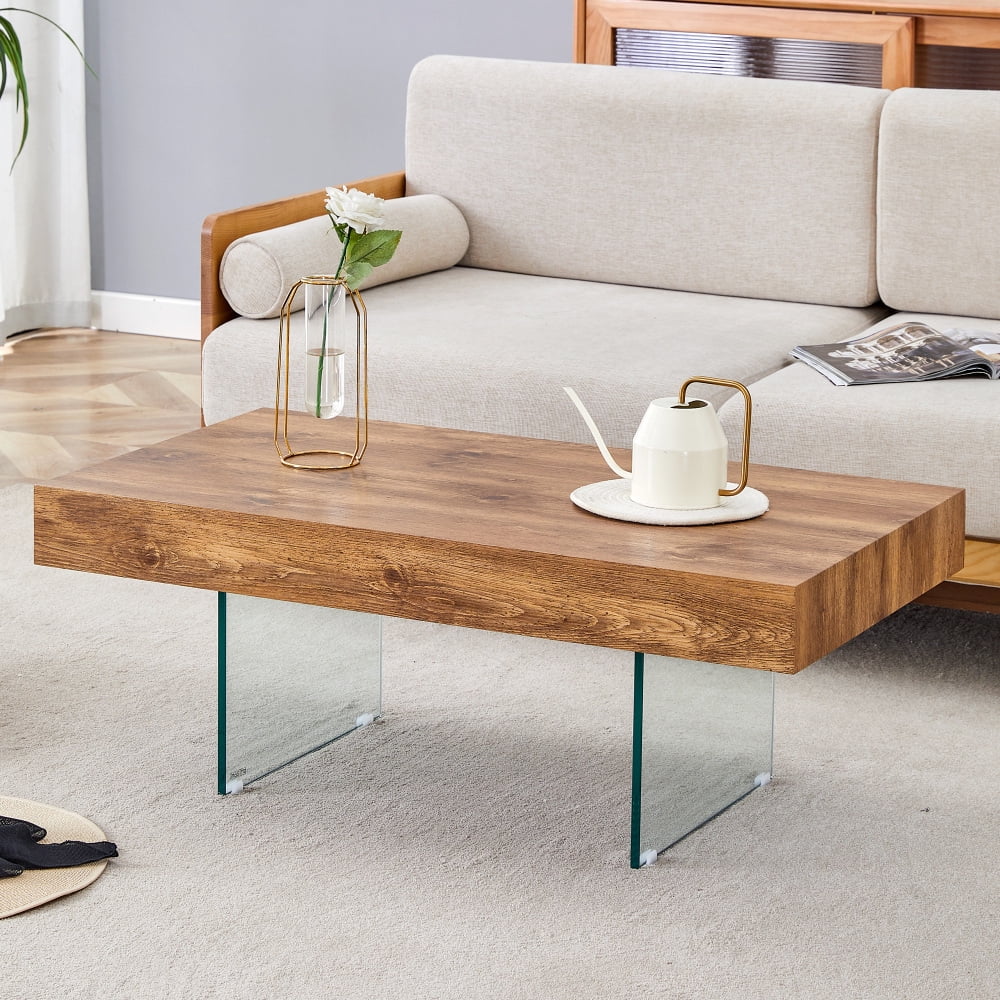 Coffee Table - 39.3"x21.6" with Tempered Glass Legs.Density Board ...