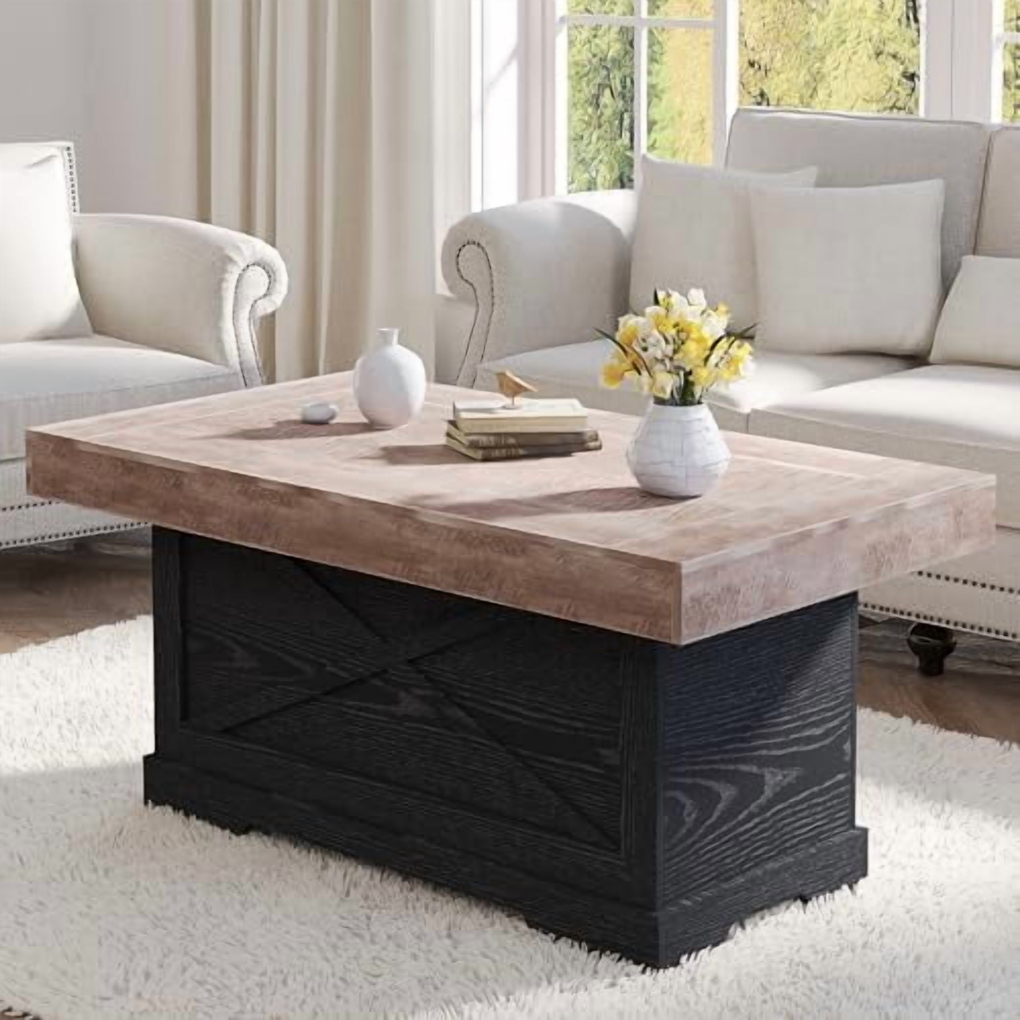 Coffee Table 39 in Rustic Center Table with X-Design Wooden Pedestal ...
