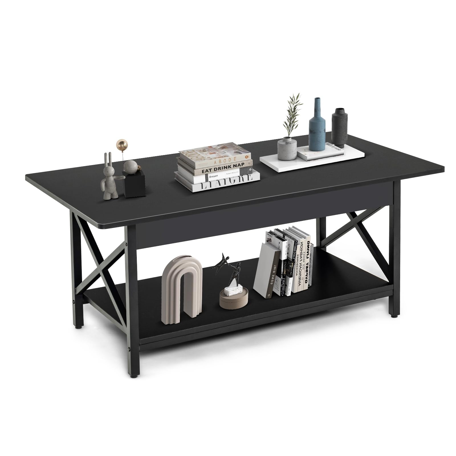 Coffee Table, 44" Rectangle Cocktail Table with Storage Shelf ...