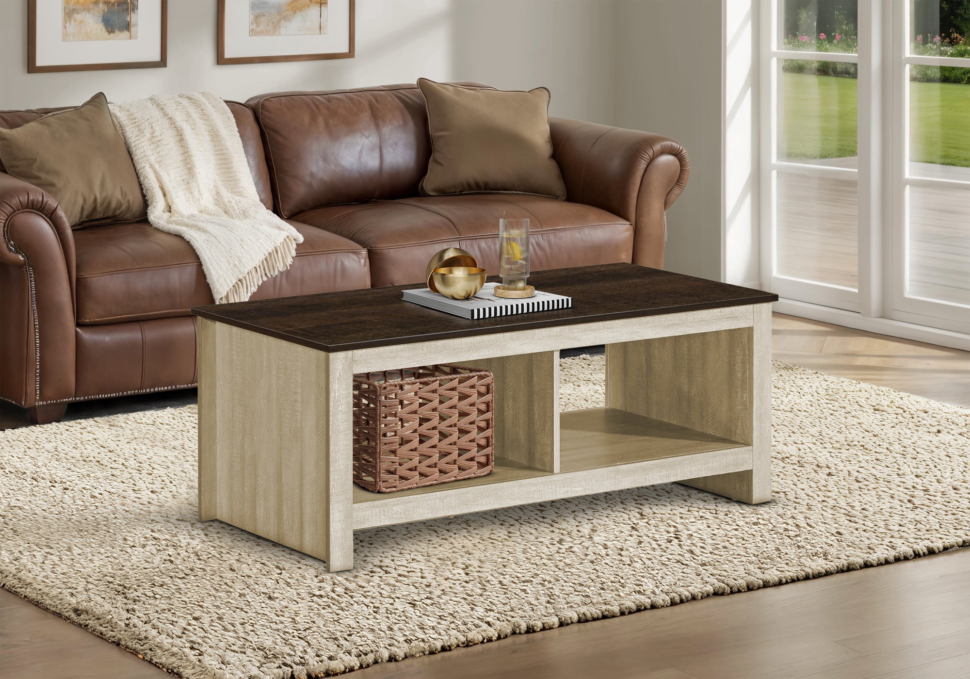 Coffee Table 44"l Cocktail Accent Storage Rectangular Living Room Beige ...