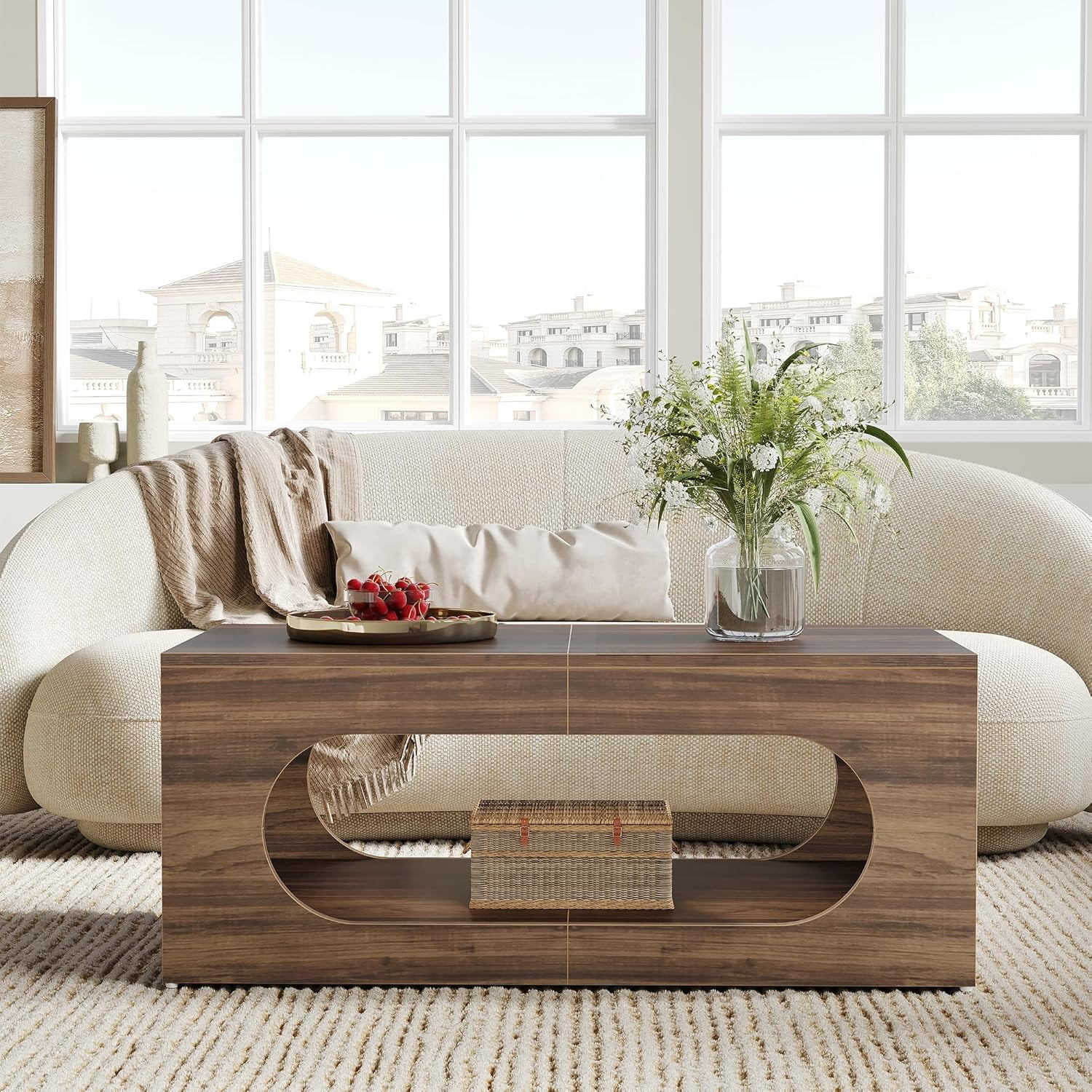 Coffee Table, 47.2" Set of 2 Center Table with Arched Design and 2-Tier ...