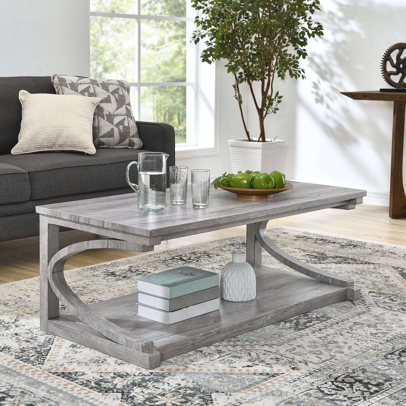 Coffee Table, 48 inch Small Coffee Table with Bottom Shelf, Solid Wood ...