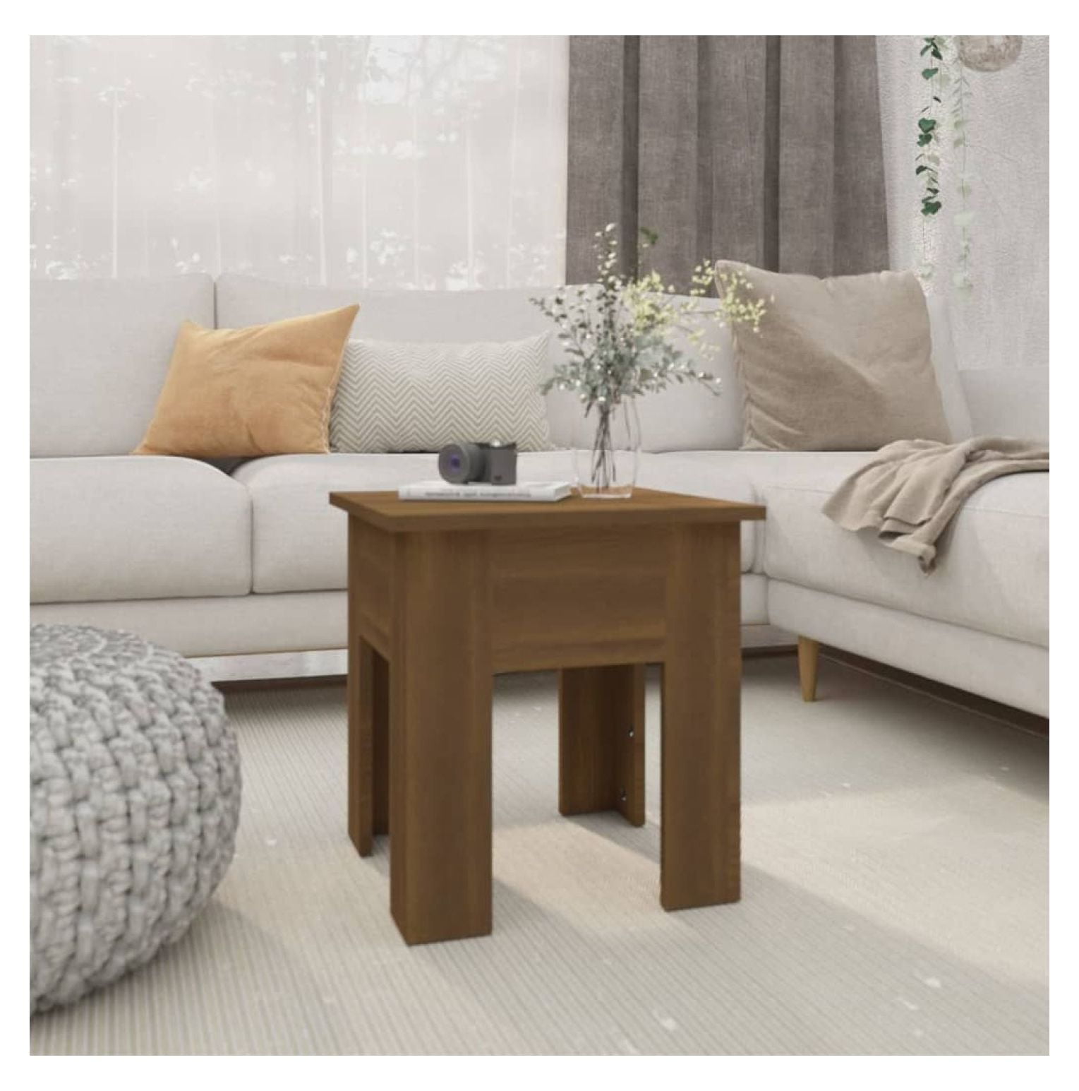 Coffee Table Brown Oak 15.7x15.7x16.5, Modern Living Room Table ...