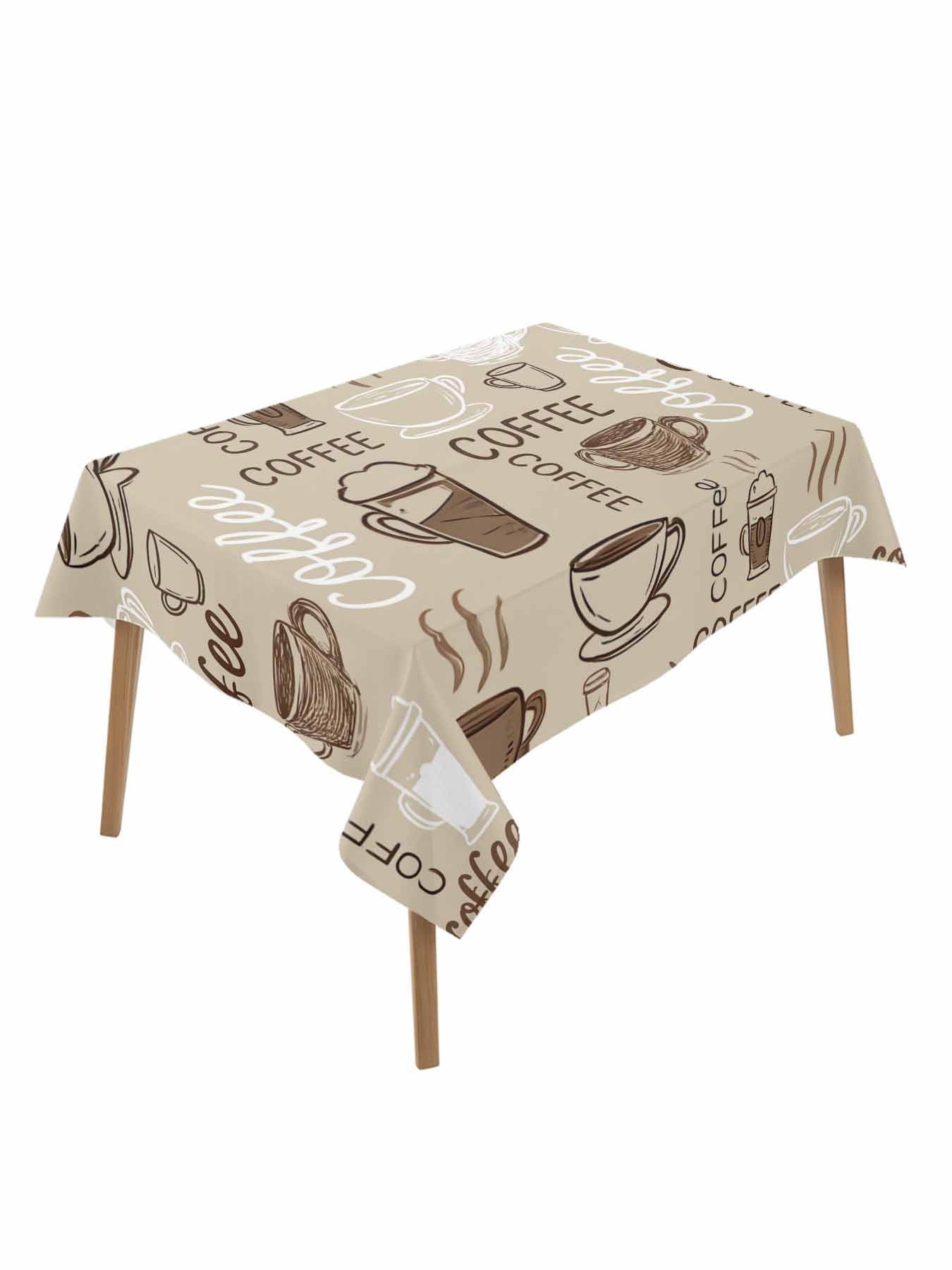 Coffee Table Cloth, Beige Farmhouse Retro Beans Latte Tea Cup Funny ...