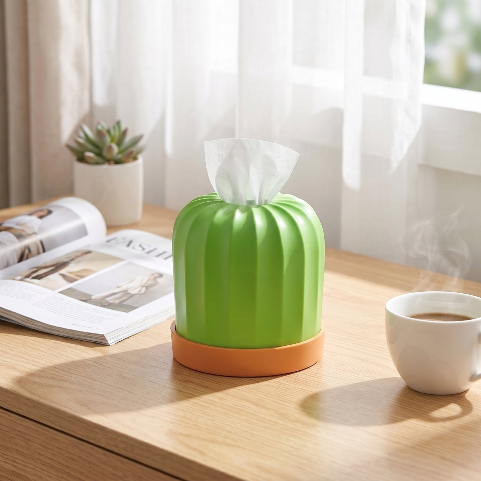 Coffee Table Decor for Living Room Cactus Tissue Box Holder Brown Base ...