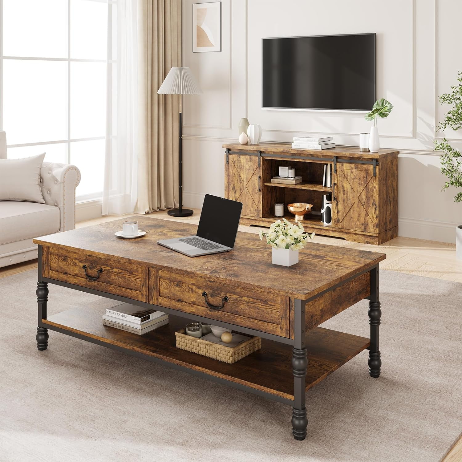 Coffee Table with Drawers 41" Large Center Table with Storage ...