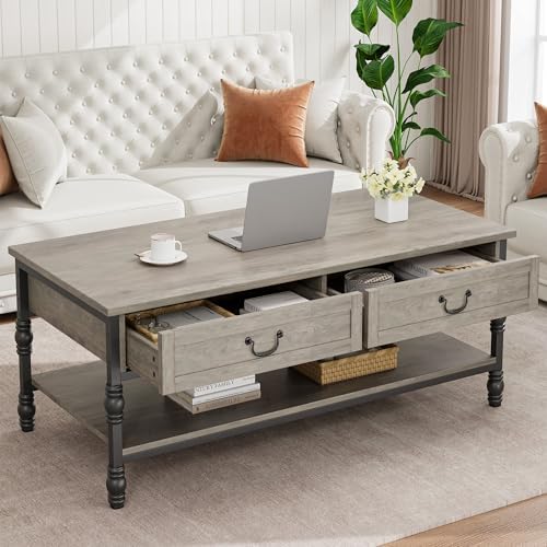 Coffee Table with Drawers 41" Large Center Table with Storage ...