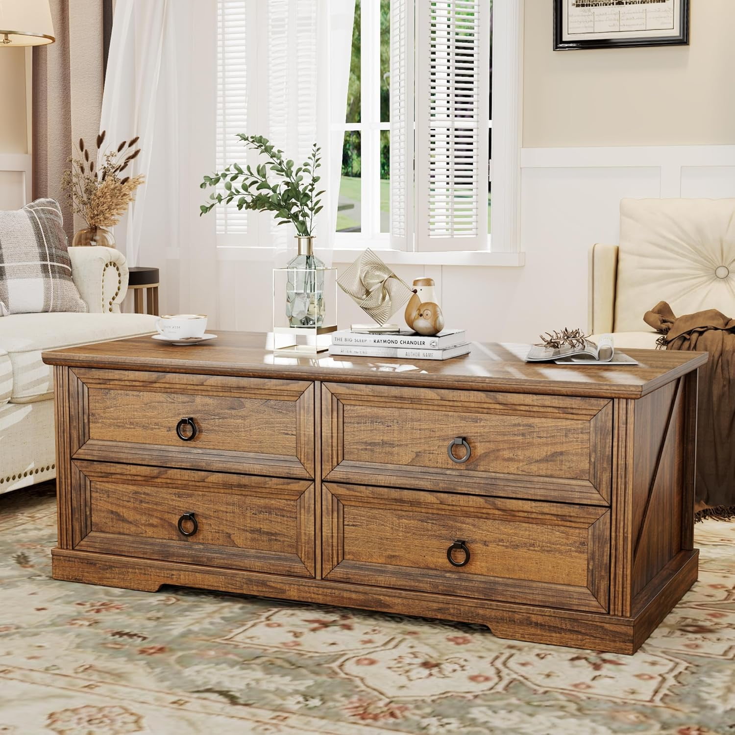 Coffee Table with Drawers 47 inch Living Room Tables with Storage ...