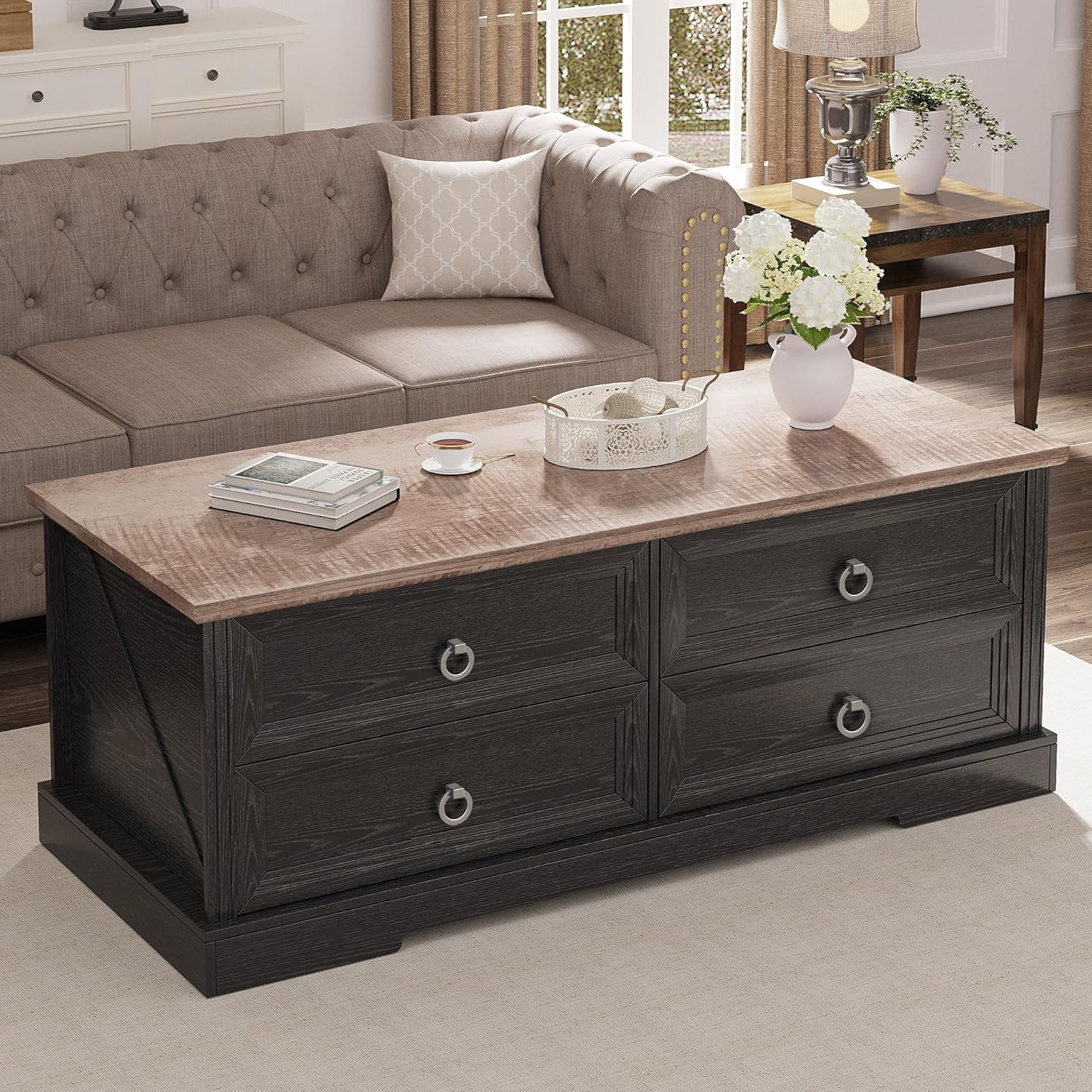 Coffee Table with Drawers 47 inch Living Room Tables with Storage ...