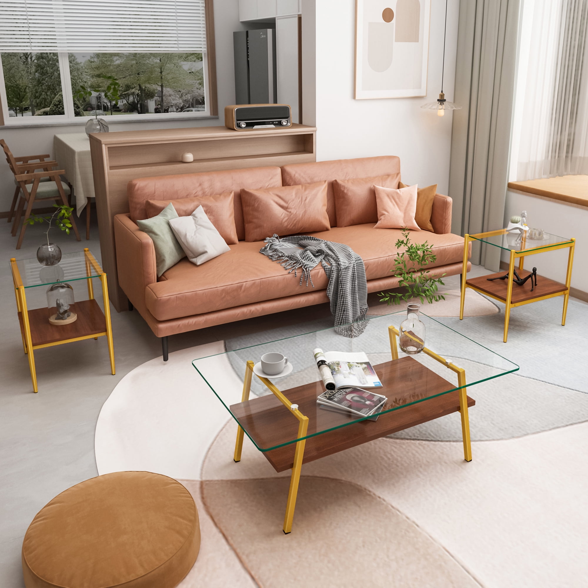 Coffee Table and End Tables Set Of 3,Tempered Glass Table with Mdf ...