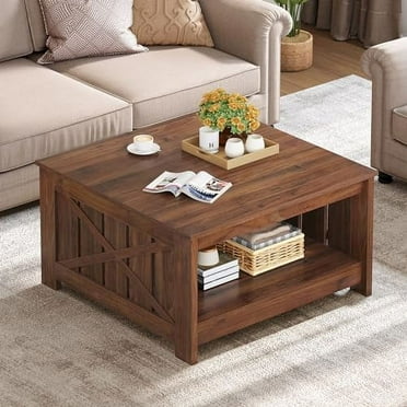 Dextrus Farmhouse Coffee Table Square Wood Center Table End Table with ...