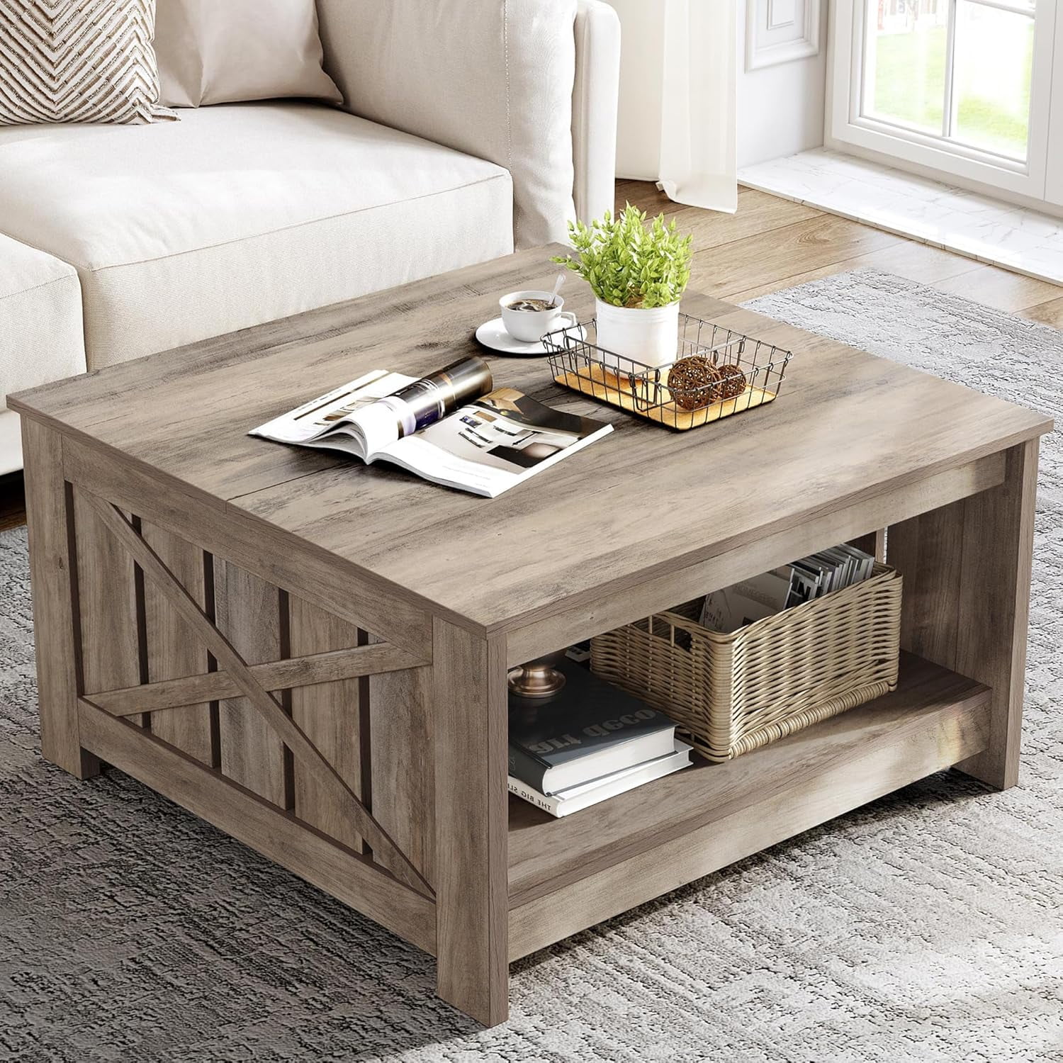 Coffee Table Farmhouse Coffee Table with Storage Rustic Wood Cocktail ...