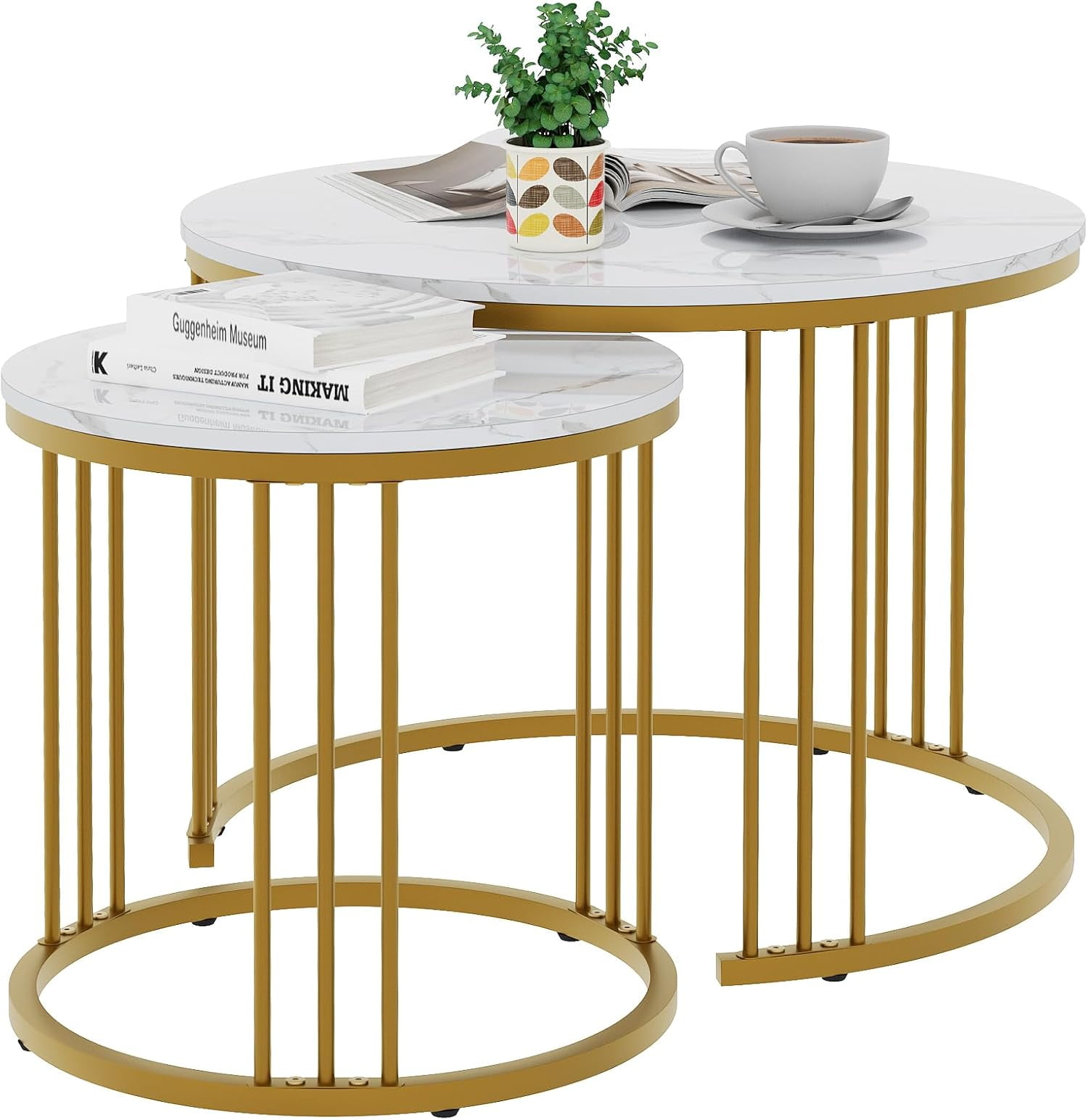 Coffee Table Faux Marble Nesting Table for Small 2 Sets Modern ...