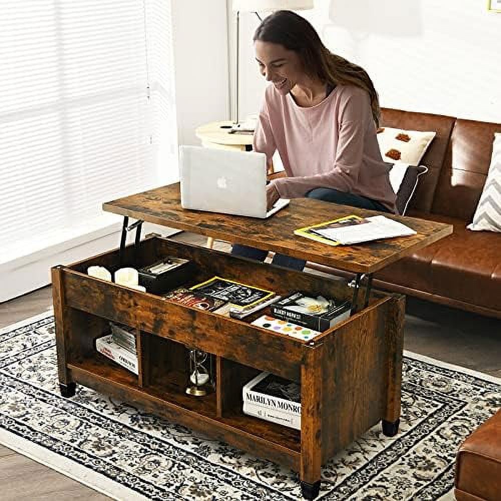 Coffee Table with Hidden Storage Compartment, Display Shelves, Lift ...
