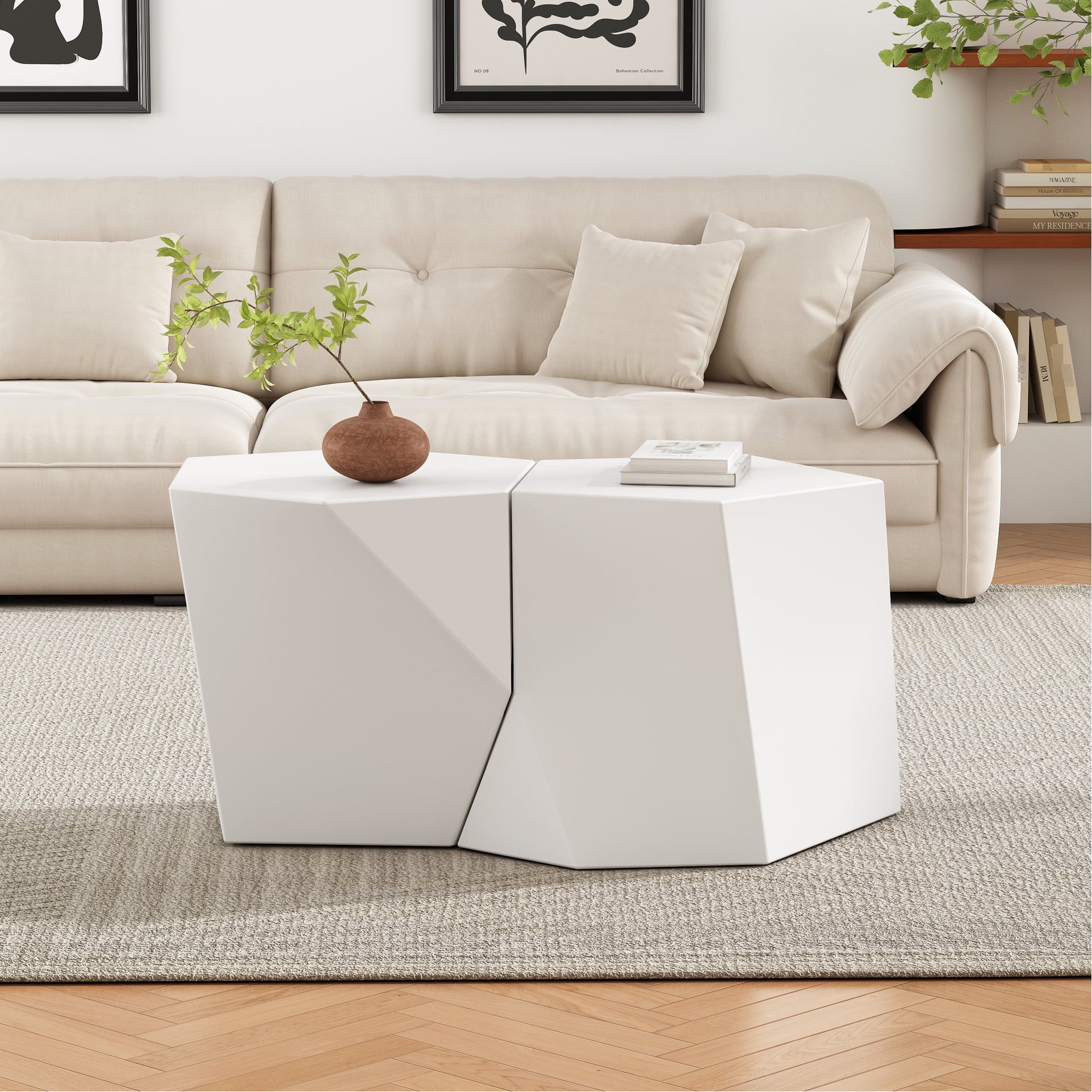 Coffee Table In Modern Look, Geometric Shapes, To Wear, White Color For ...