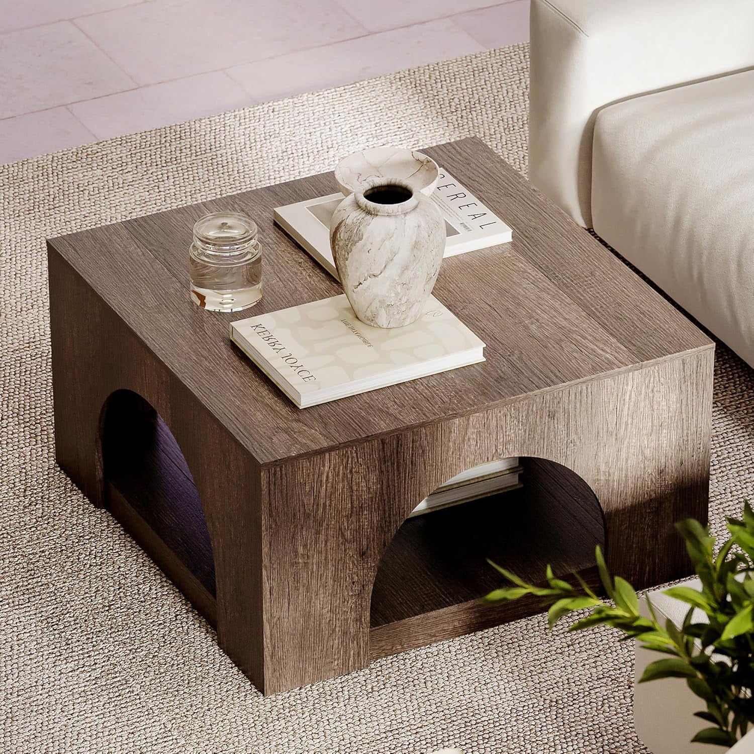 Coffee Table, LED Center Table with Storage, Square Low Coffee Table ...
