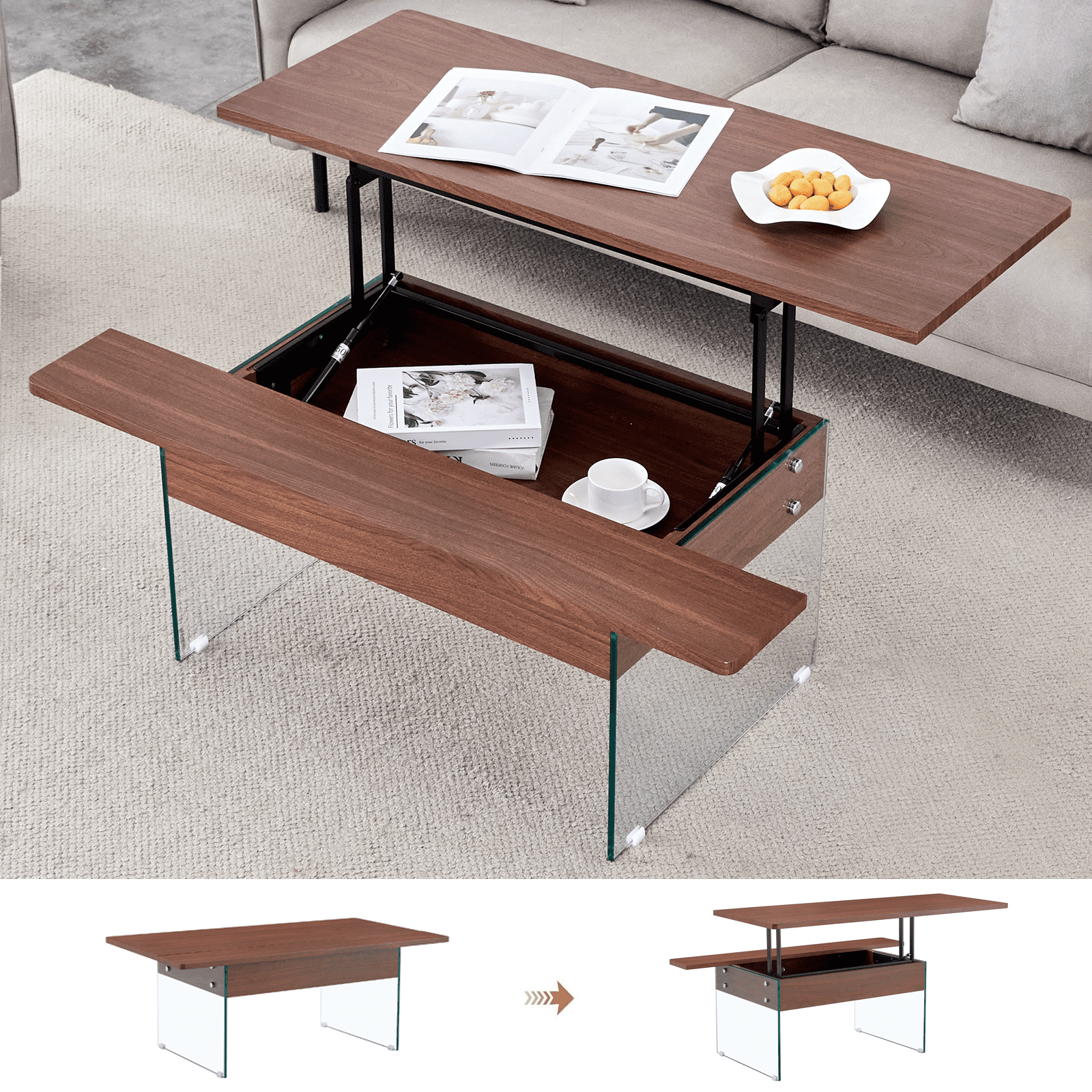 Coffee Table, Lift Top Coffee Tables for Living Room, Small Rising ...