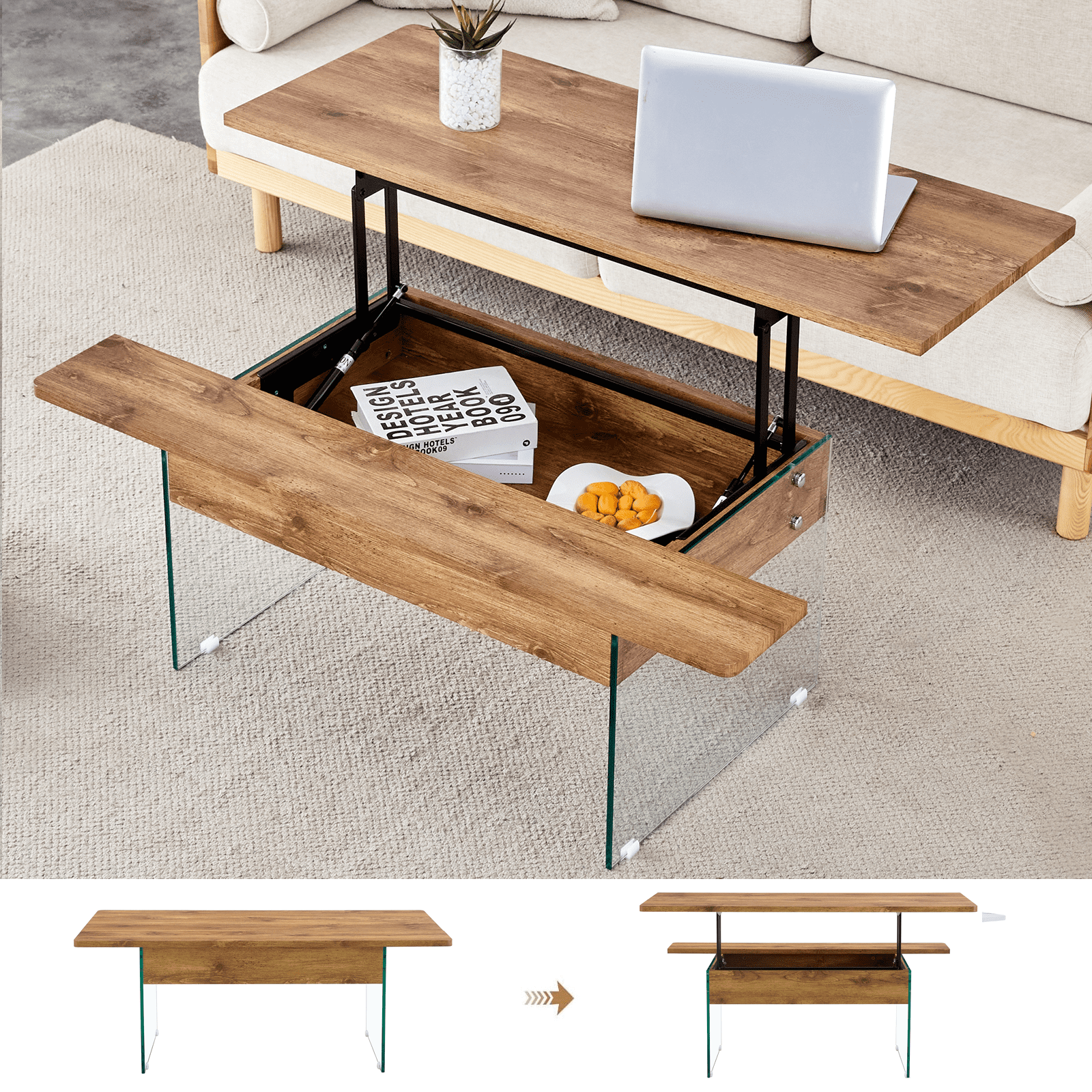 Coffee Table, Lift Top Coffee Tables for Living Room, Small Rising ...