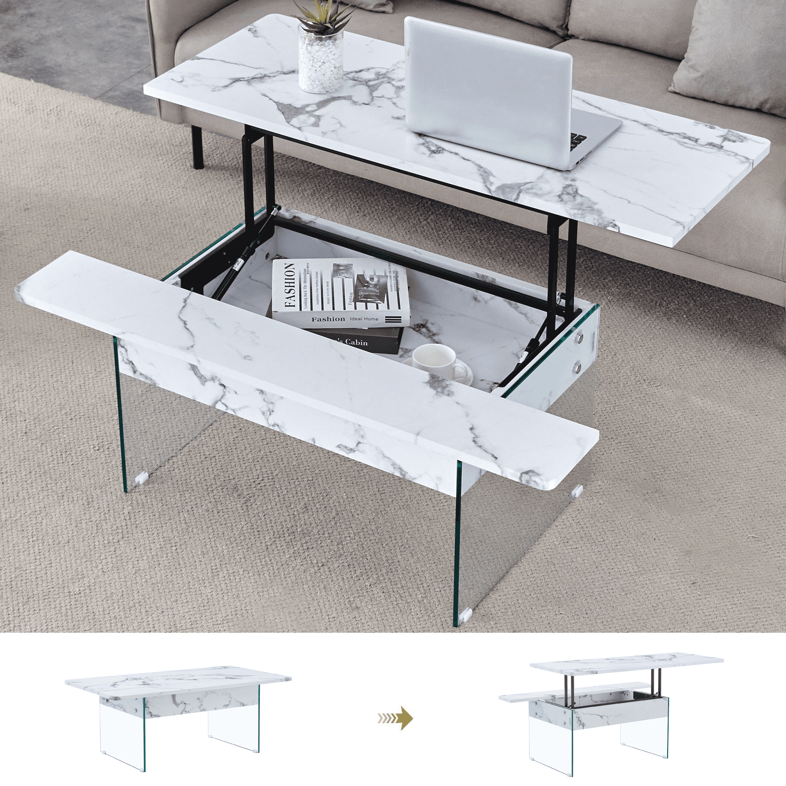 Coffee Table, Lift Top Coffee Tables for Living Room, Small Rising ...