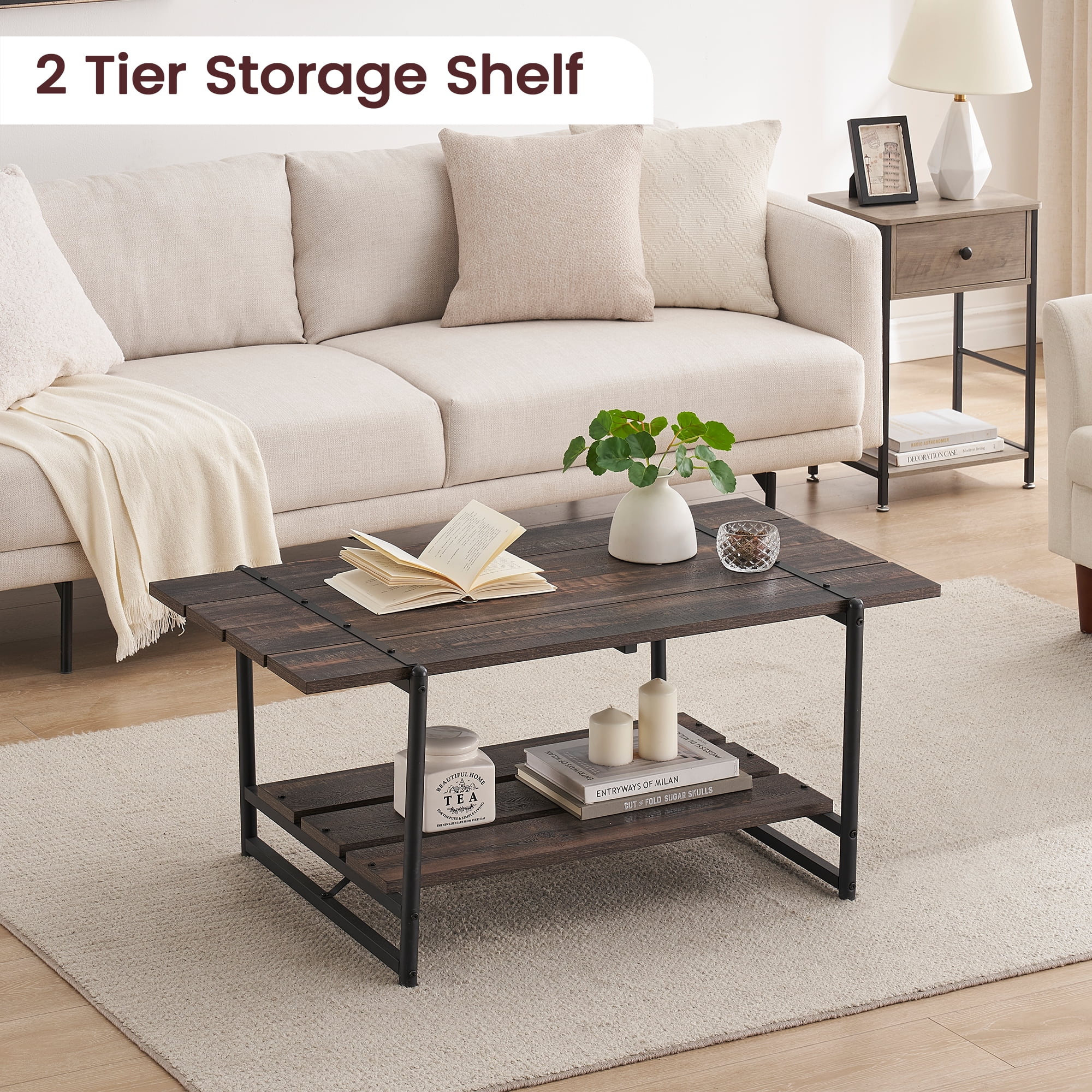 Coffee Table for Living Room, 2-Tier Living Room Tables, Modern Living ...
