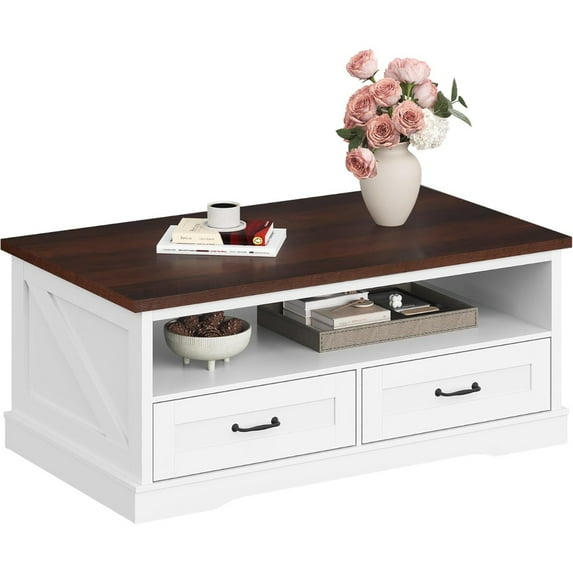 Coffee Table for Living Room, 43" Framhouse Coffee Table with 2 Storage ...