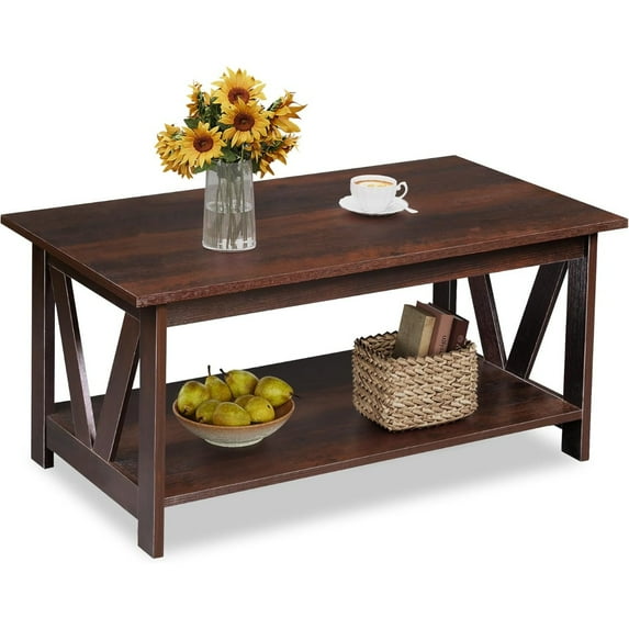 Coffee Table for Living Room, 43" Framhouse Coffee Table with 2 Storage ...