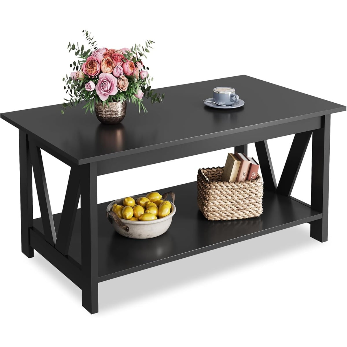 Coffee Table for Living Room, 43" Framhouse Coffee Table with 2 Storage ...