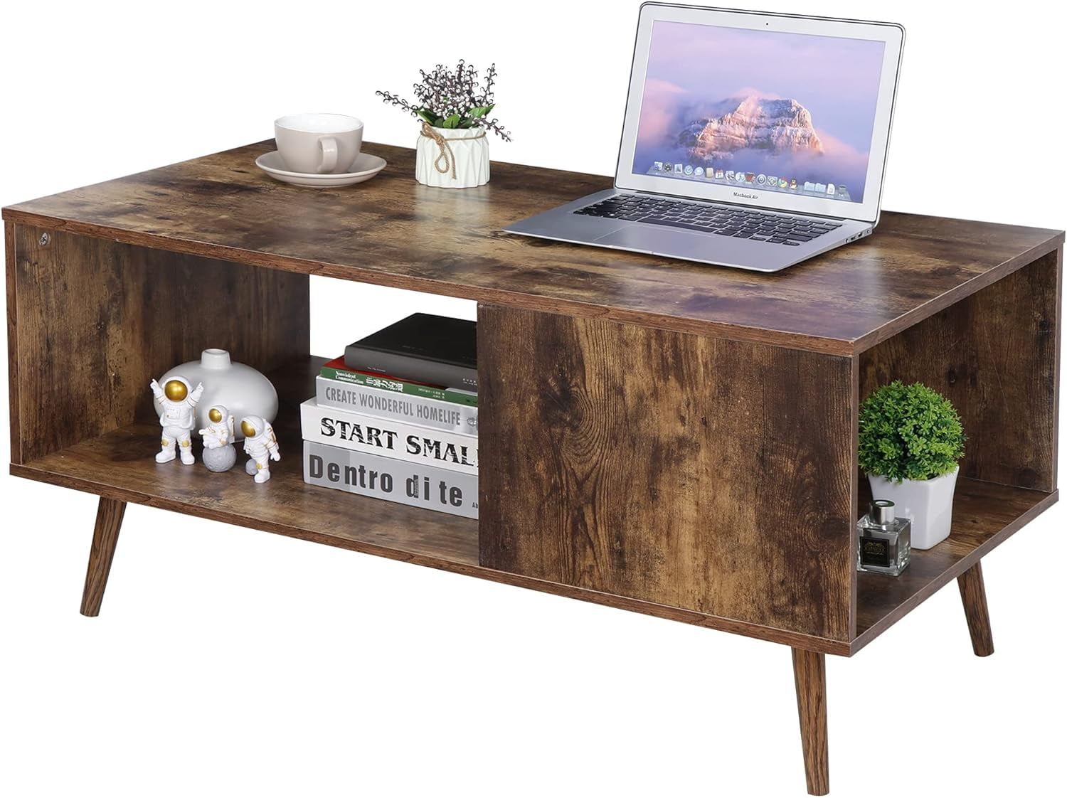 Coffee Table for Living Room, Mid-Century 2 Tier Wood Dining Center ...