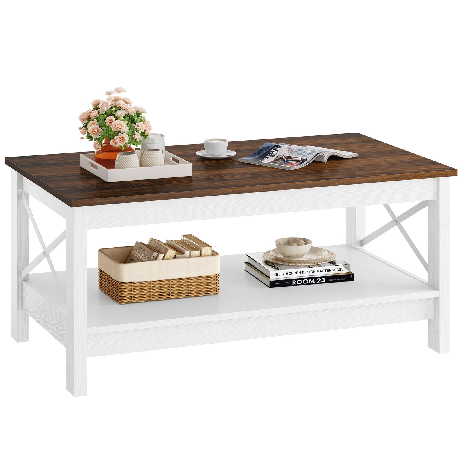 Coffee Table for Living Room,Modern Farmhouse Coffee Table with Storage ...