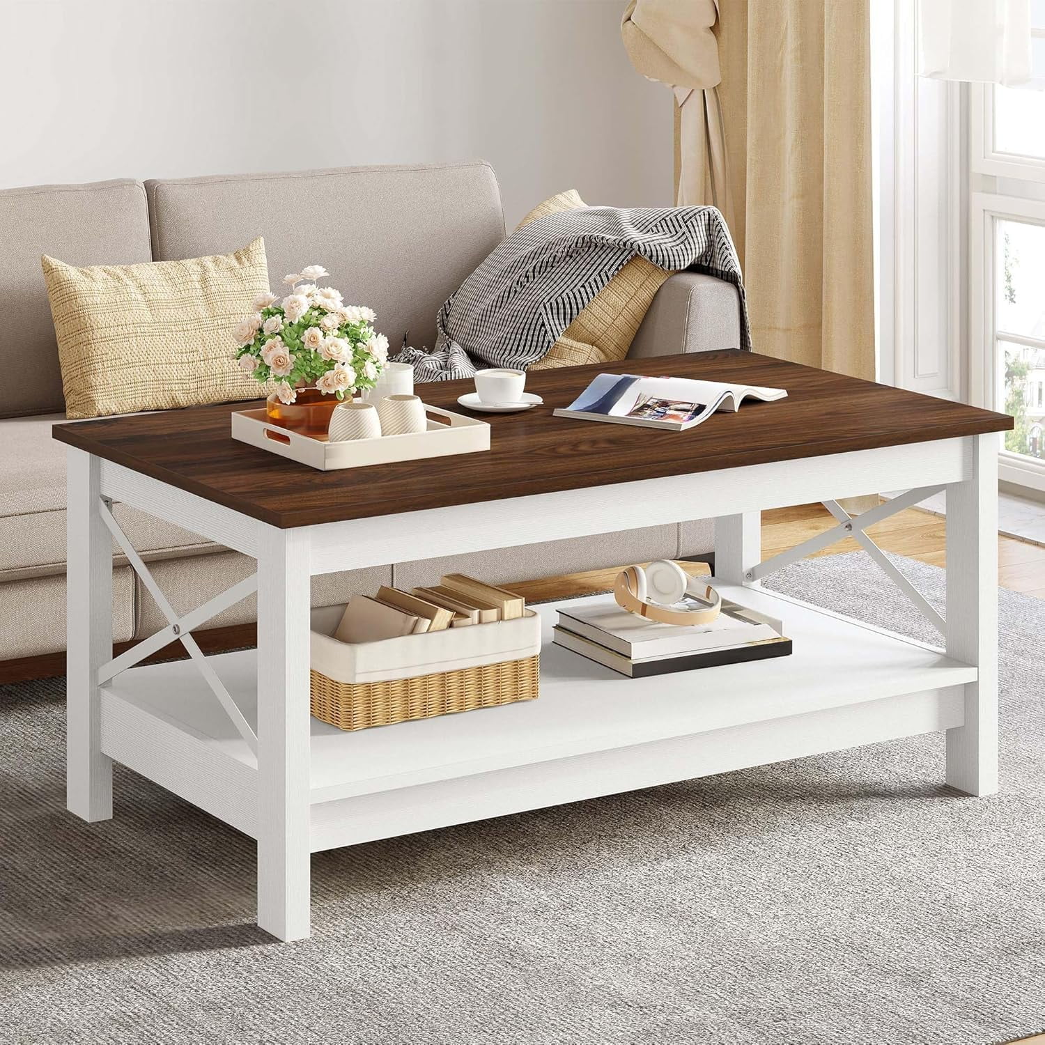 Coffee Table for Living Room, Modern Farmhouse Coffee Table with ...