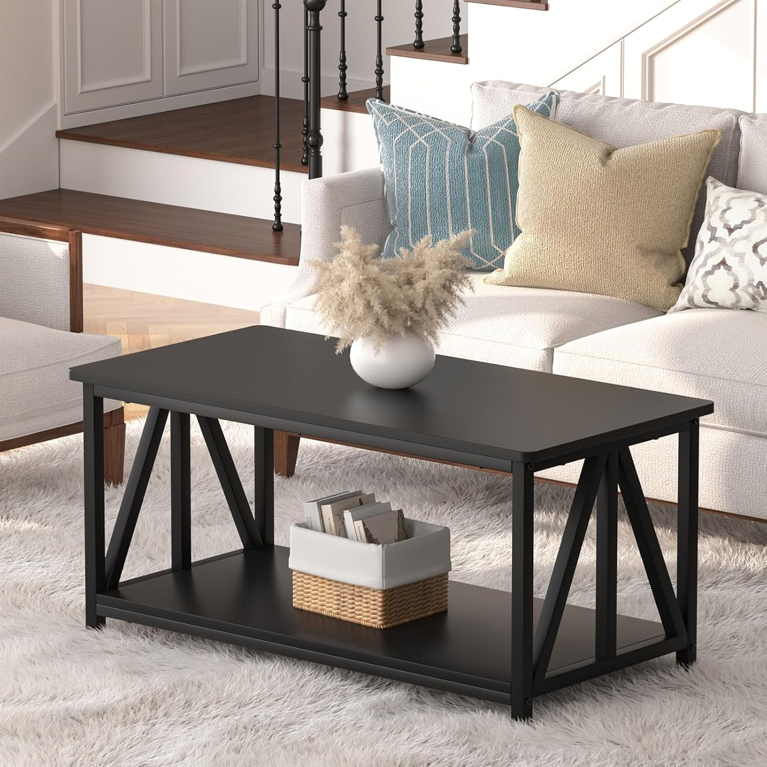 Coffee Table for Living Room with Round Corners, 2 Tier Modern ...