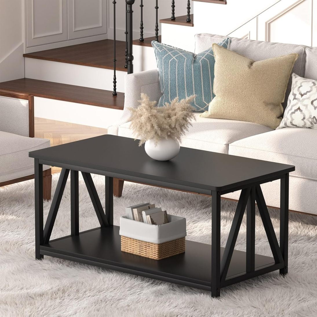 Coffee Table for Living Room with Round Corners, 2 Tier Modern ...