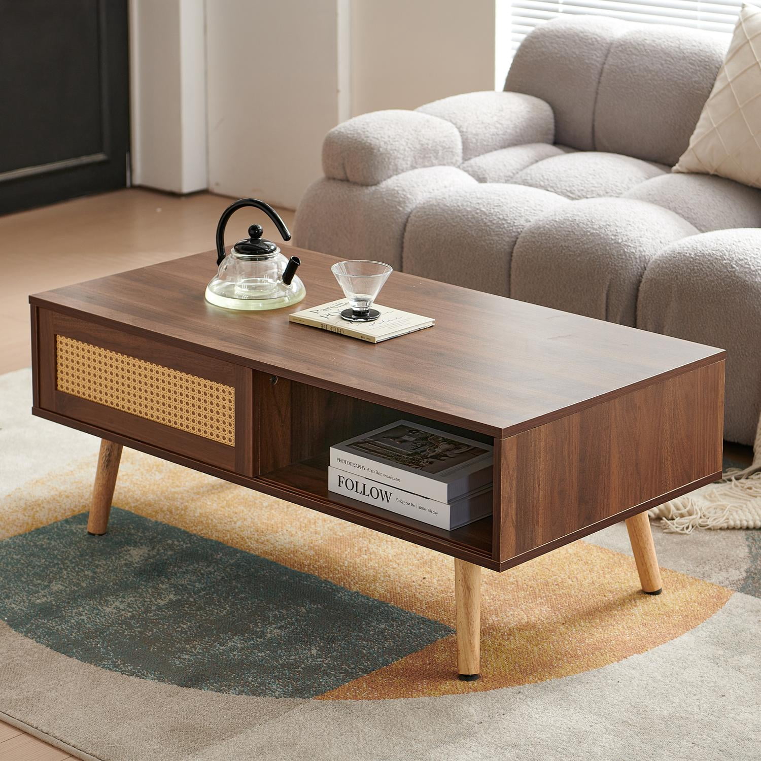 Coffee Table, Living Room Table, Storage Coffee Table with PE Rattan ...