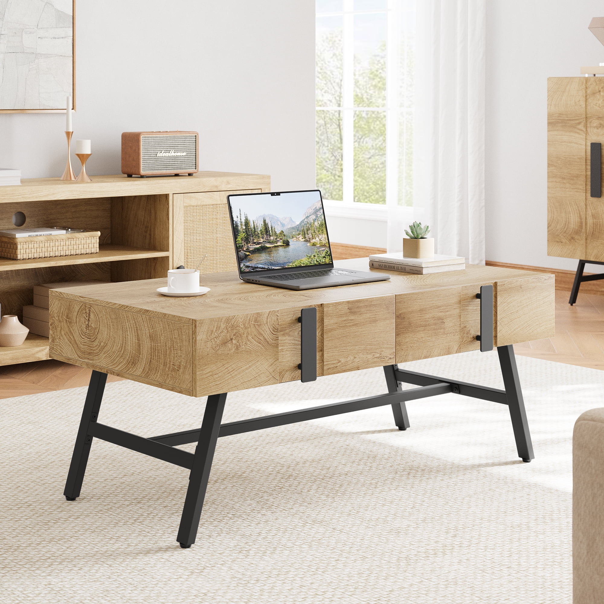 Coffee Table Mid Century Modern Center Table with Drawer 42" Industrial ...
