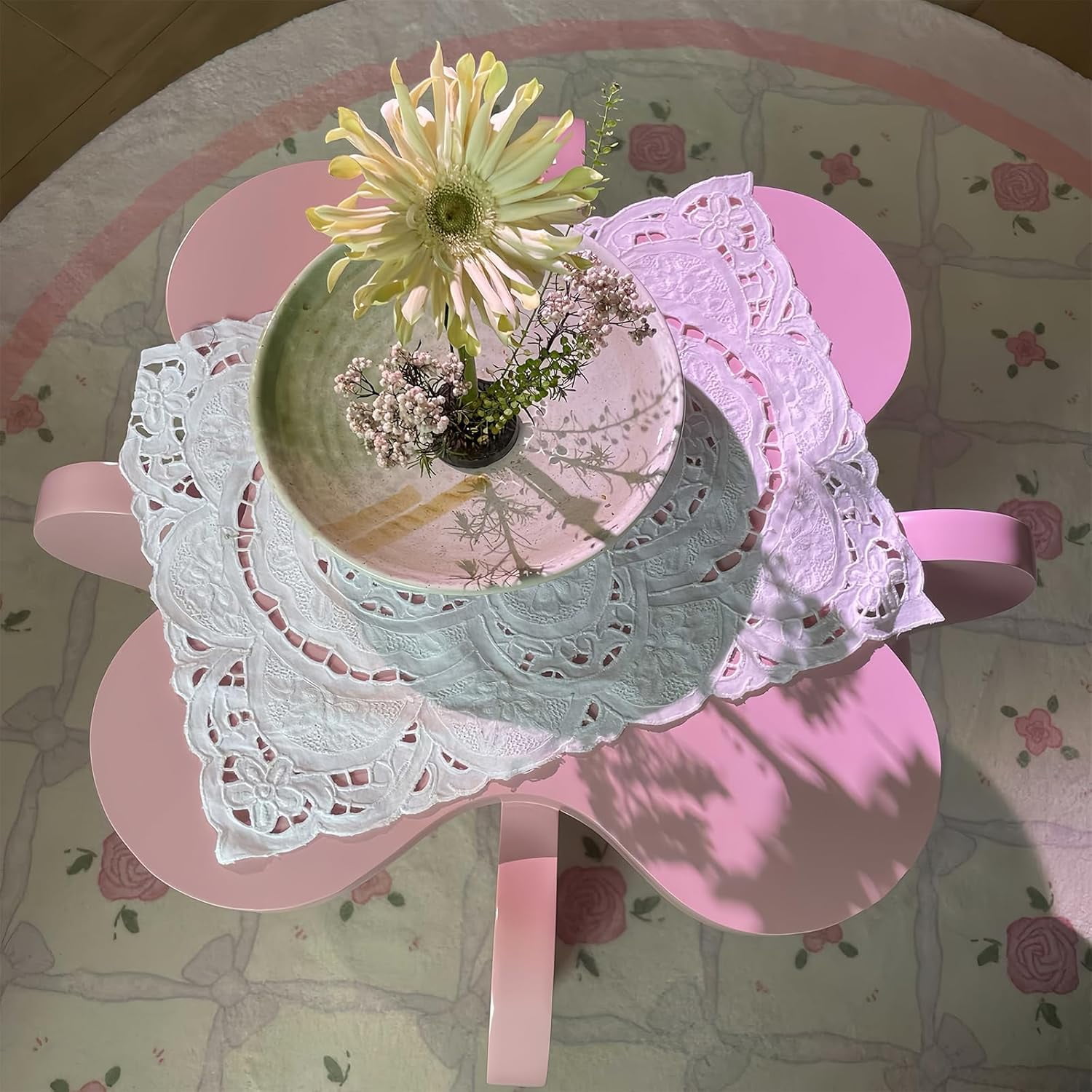 Coffee Table, Mini Petal Coffee Table Cartoon Solid Wood Wave Side ...