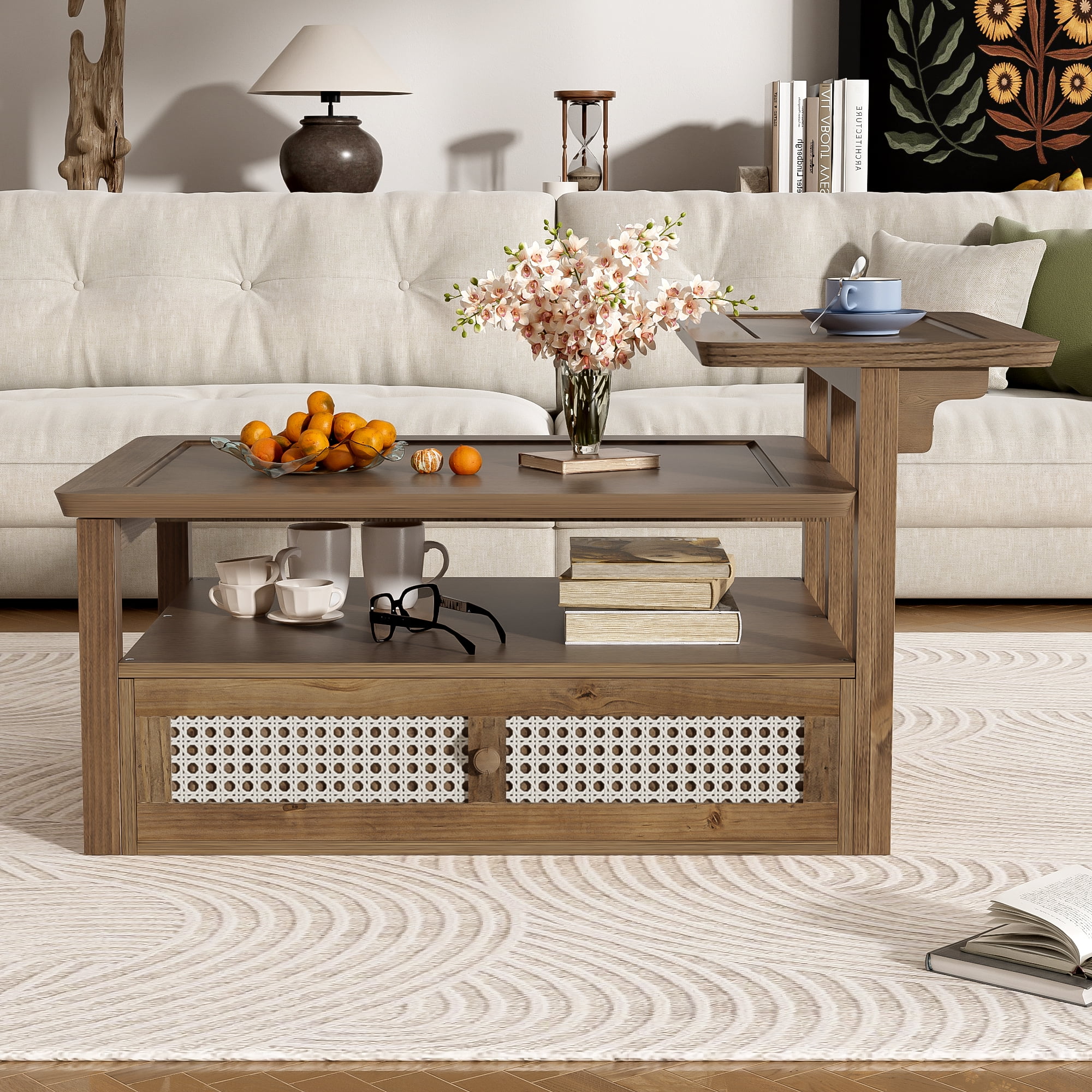 Coffee Table, Modern Center Table with 1 Small Raised Tabletop, 2-tier ...
