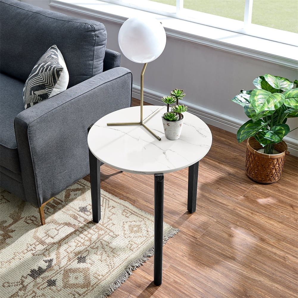 Coffee Table, Modern Round Faux Marble Coffee Table with 3 Rubberwood ...