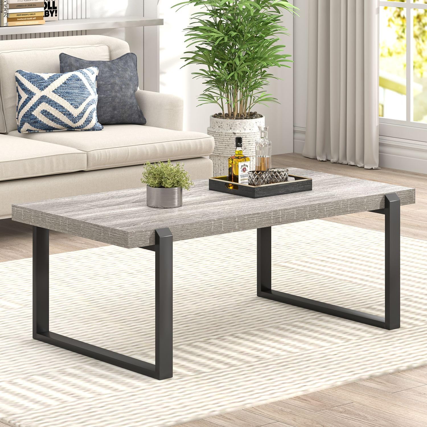 Coffee Table, Modern Rustic Wood and Metal Center Table, Industrial ...