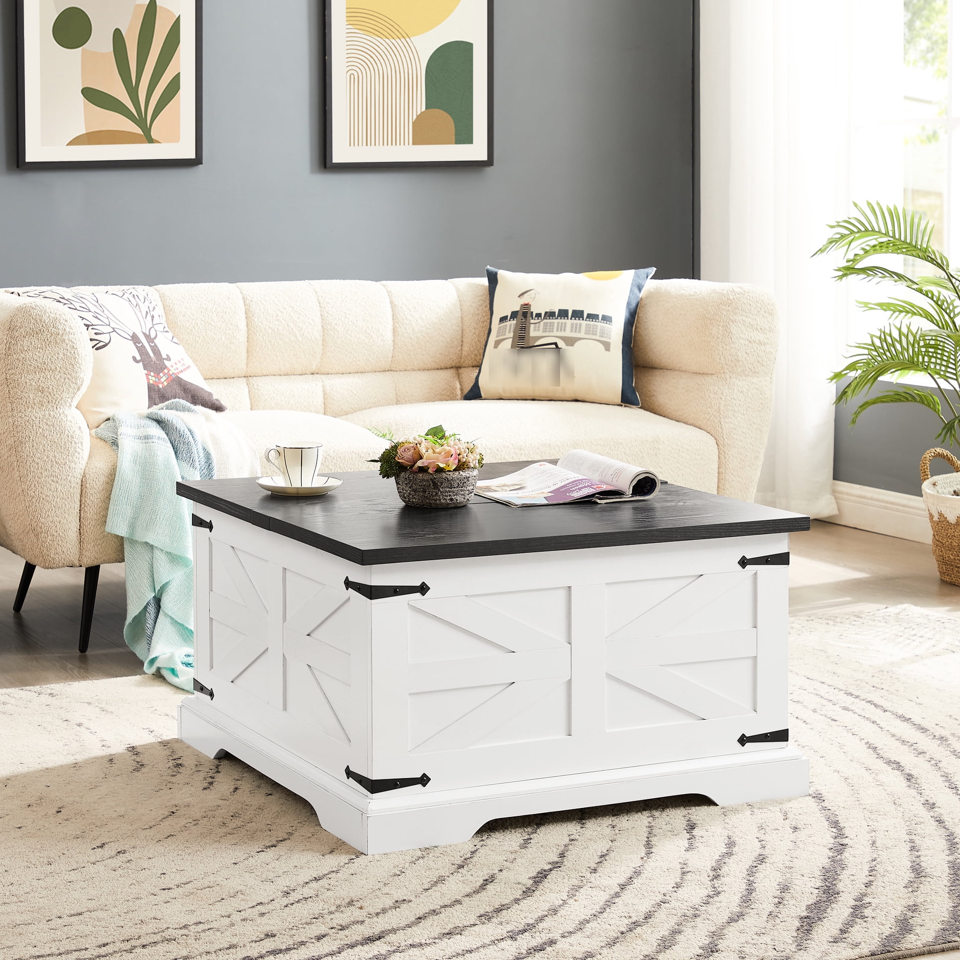 Coffee Table With Overflowing Hidden Storage Compartment, 31.5''x31.5 ...