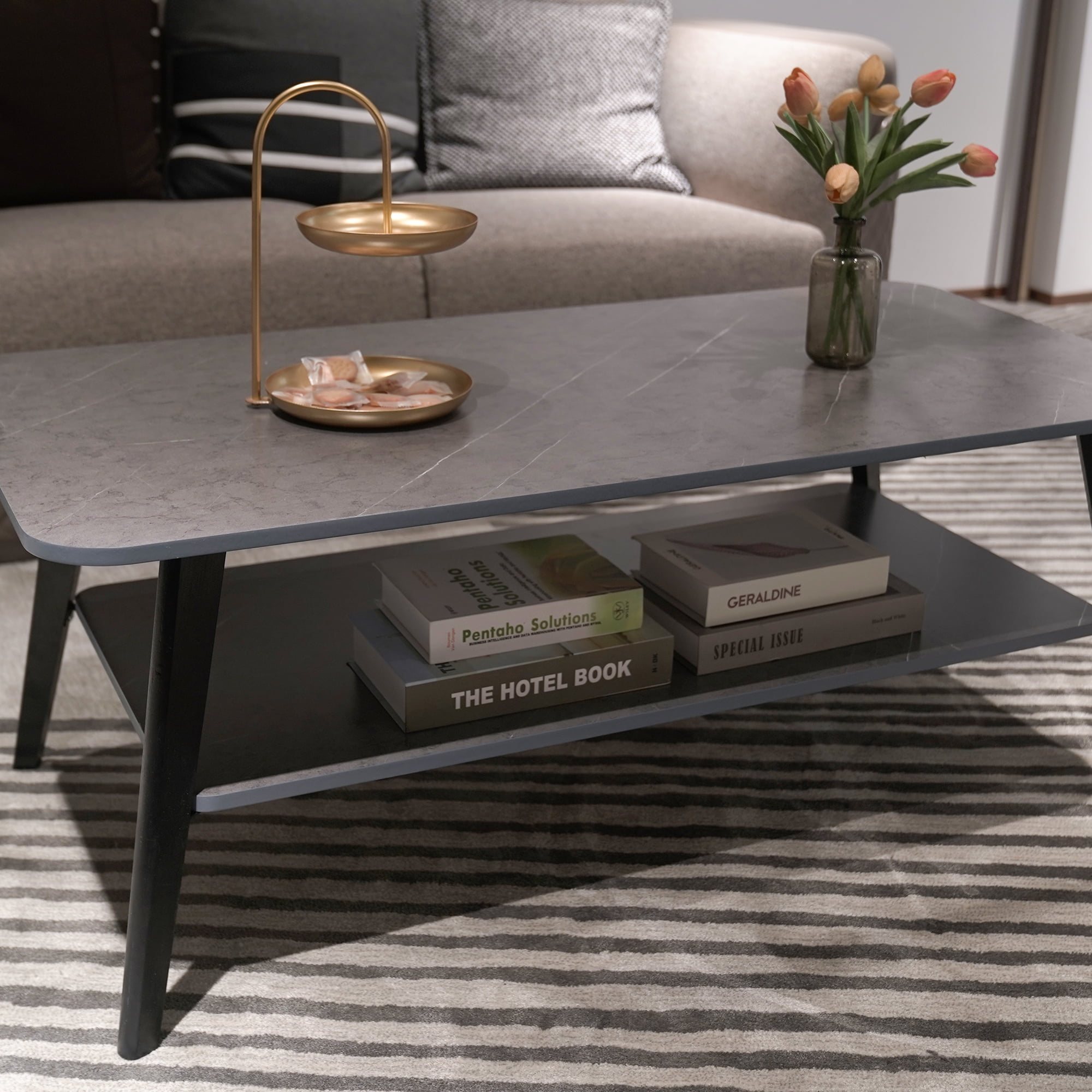 Furniture Modern Gray 2-tier Rectangle Coffee Table for Living Room ...